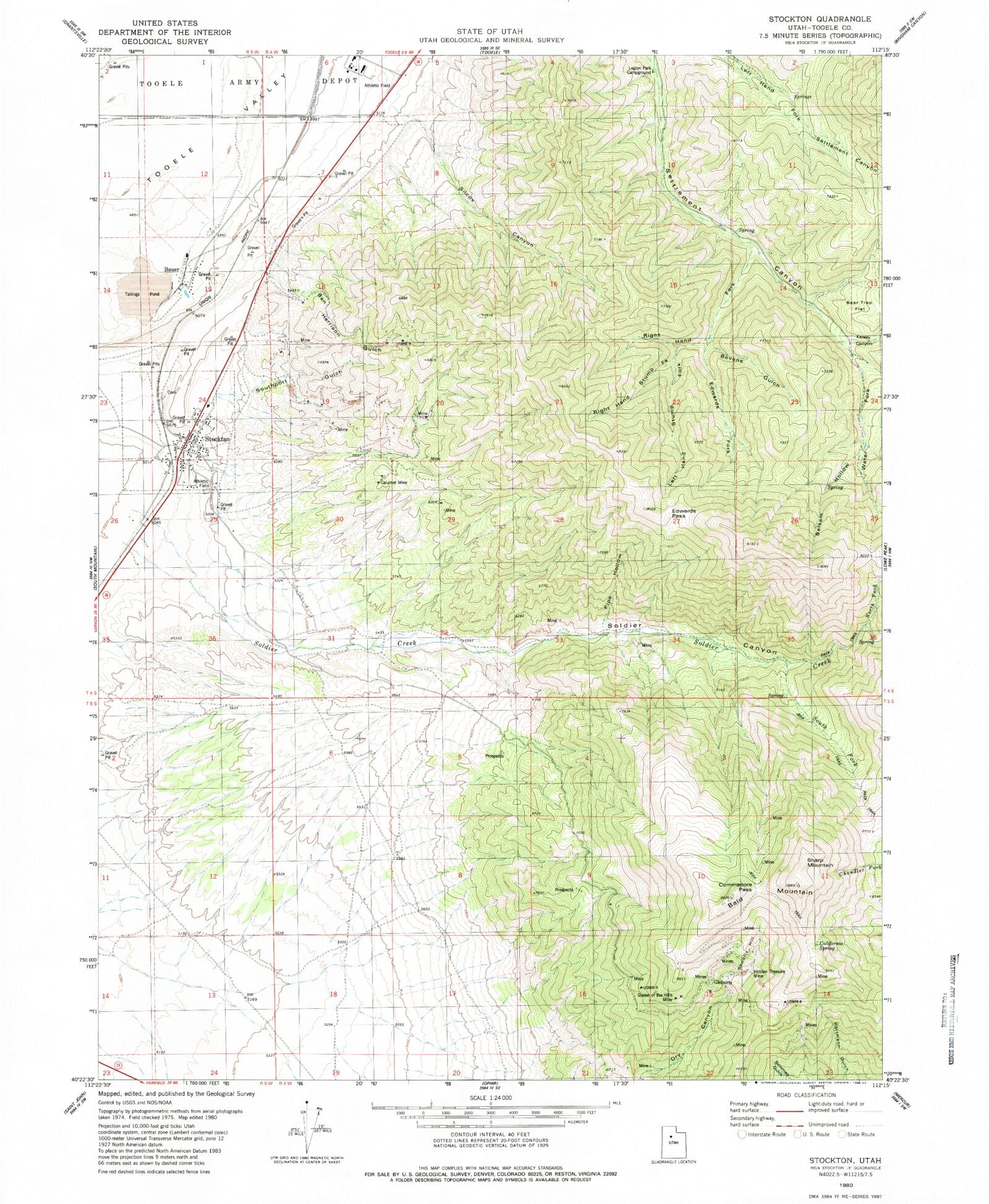 Classic USGS Stockton Utah 7.5'x7.5' Topo Map – MyTopo Map Store