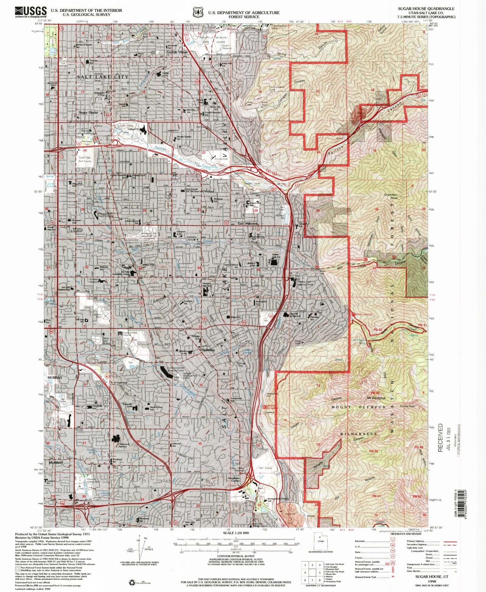 Classic USGS Sugar House Utah 7.5'x7.5' Topo Map – MyTopo Map Store