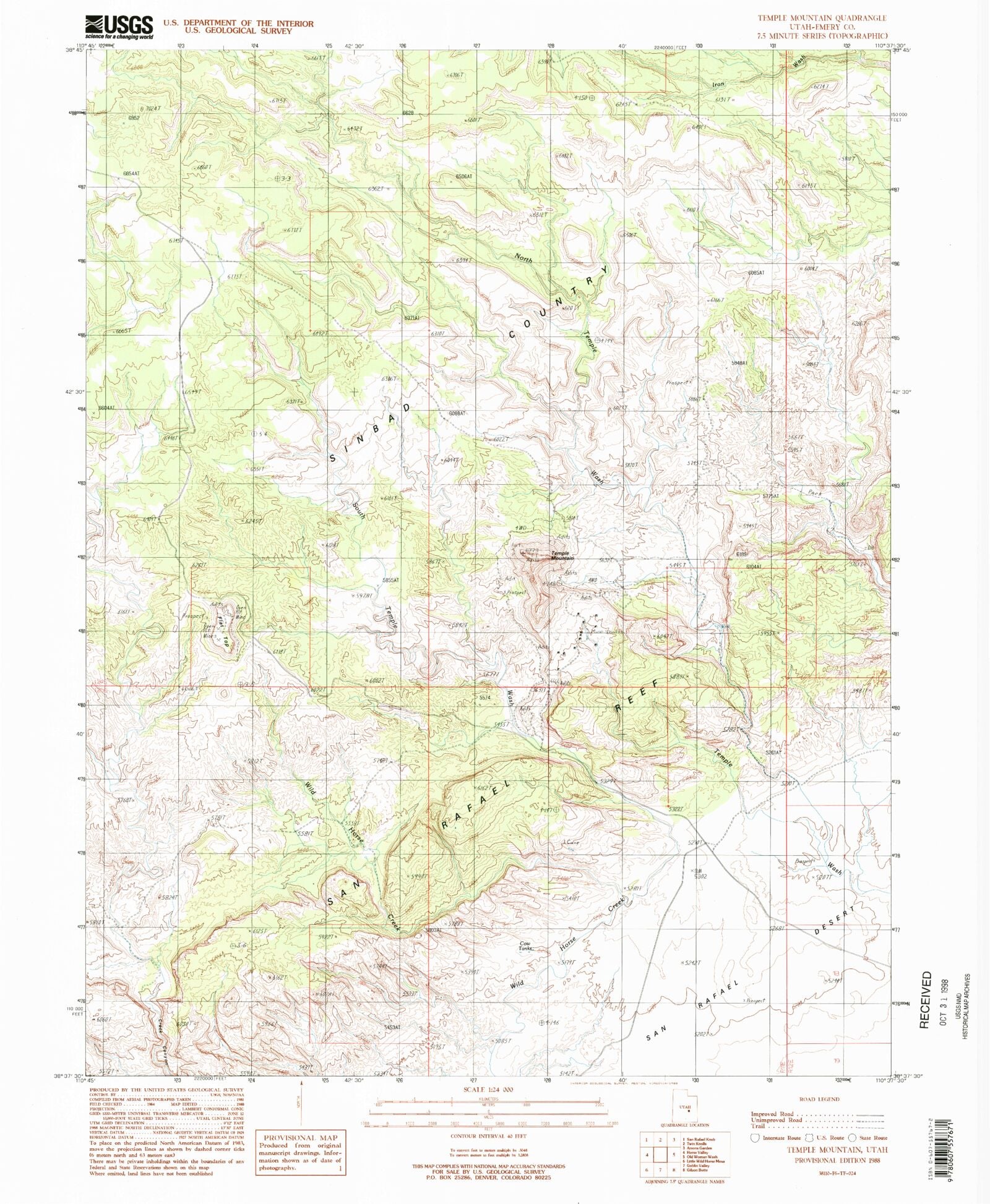 Classic USGS Temple Mountain Utah 7.5'x7.5' Topo Map – MyTopo Map Store