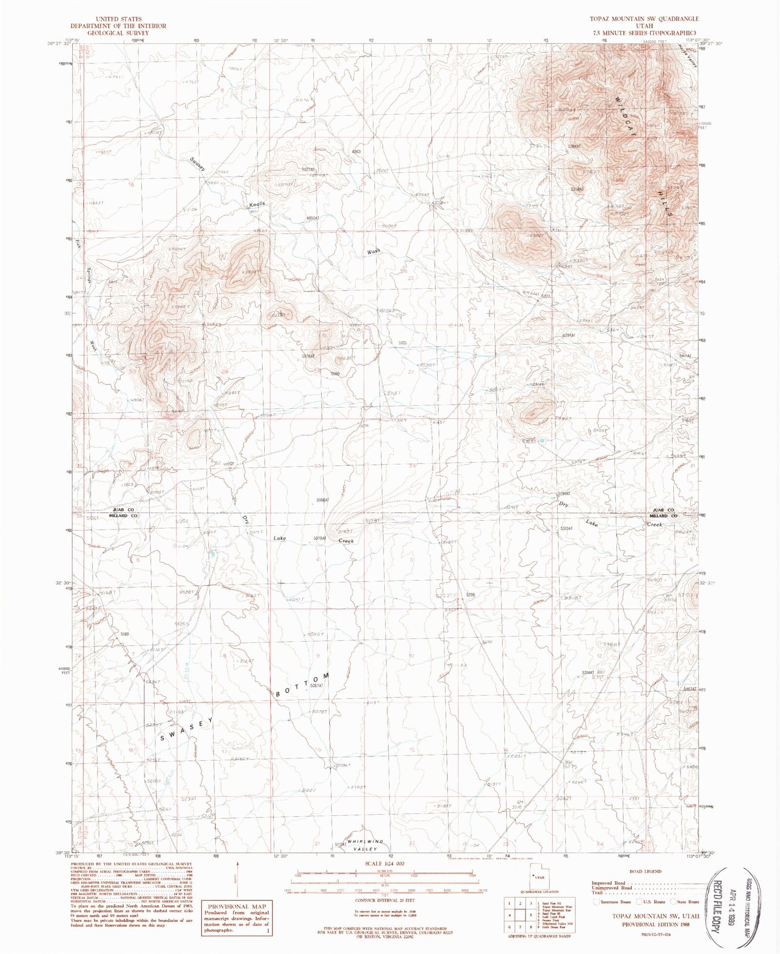 Classic USGS Topaz Mountain SW Utah 7.5'x7.5' Topo Map – MyTopo Map Store