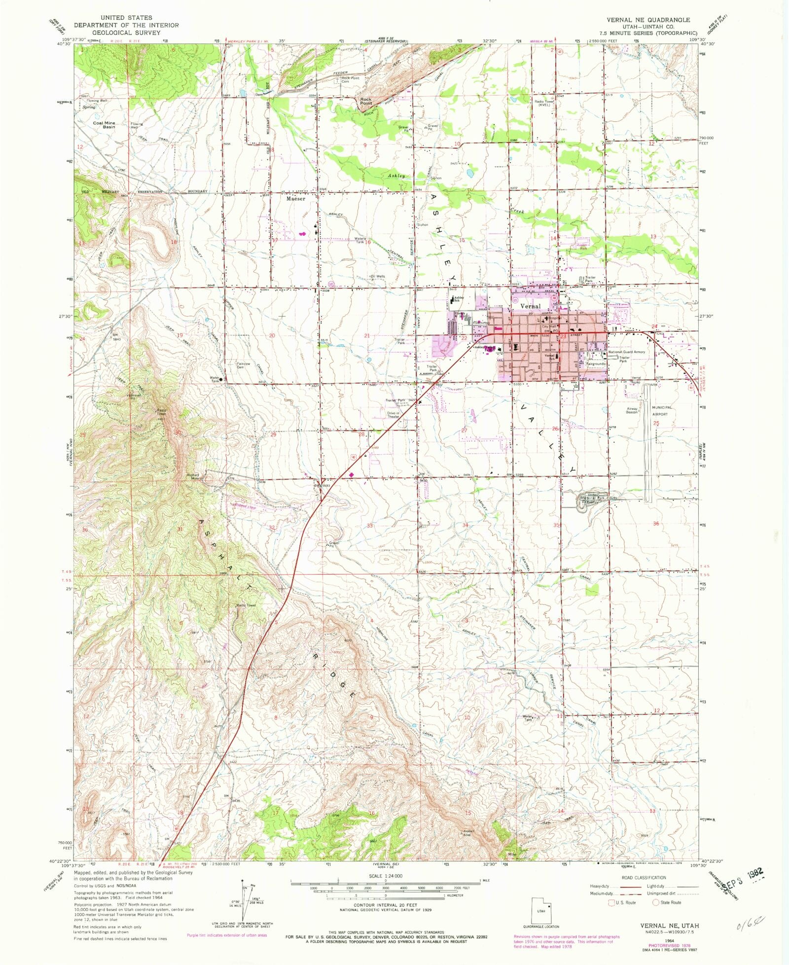 Classic USGS Vernal NE Utah 7.5'x7.5' Topo Map – MyTopo Map Store
