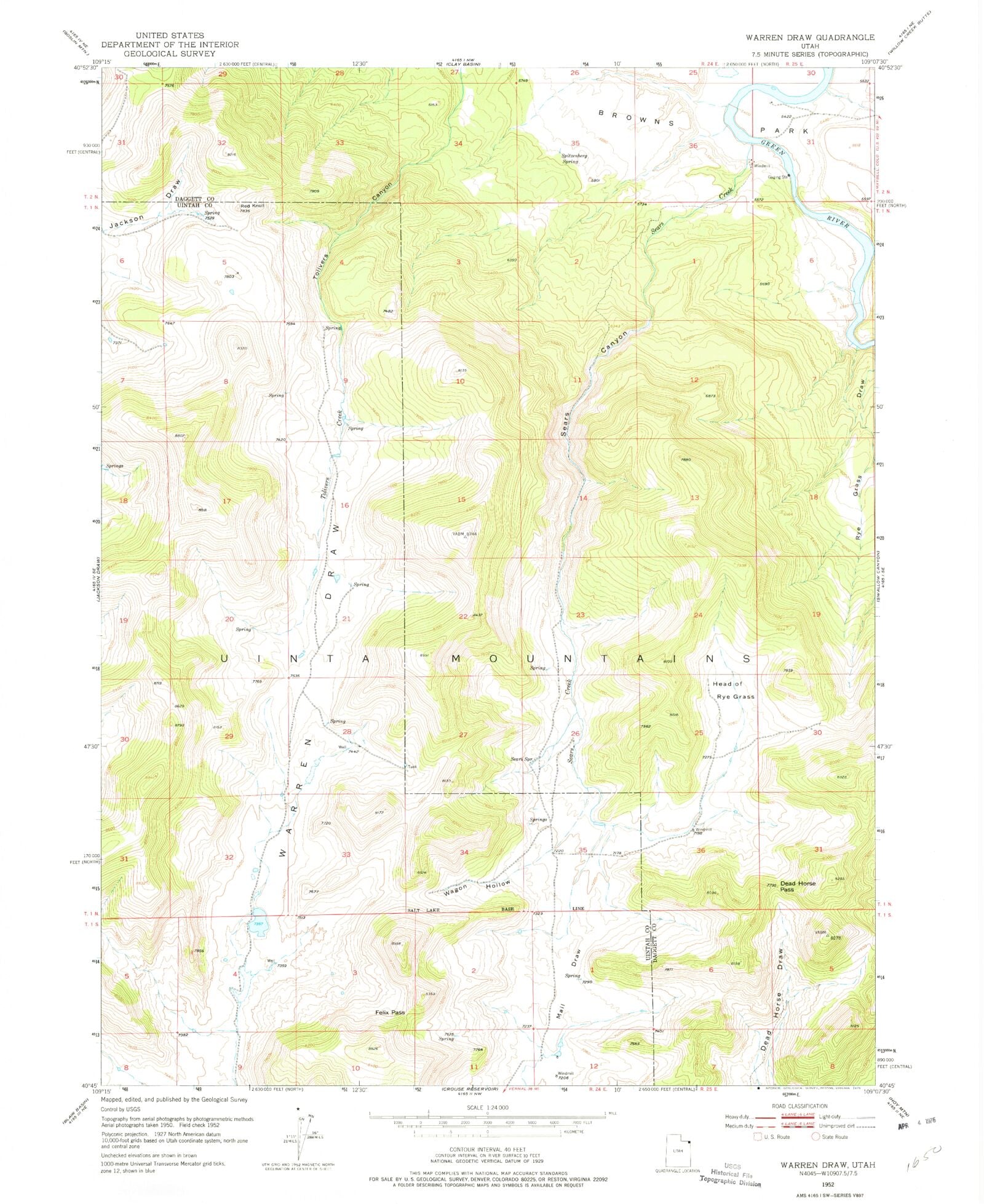 Classic USGS Warren Draw Utah 7.5'x7.5' Topo Map – MyTopo Map Store