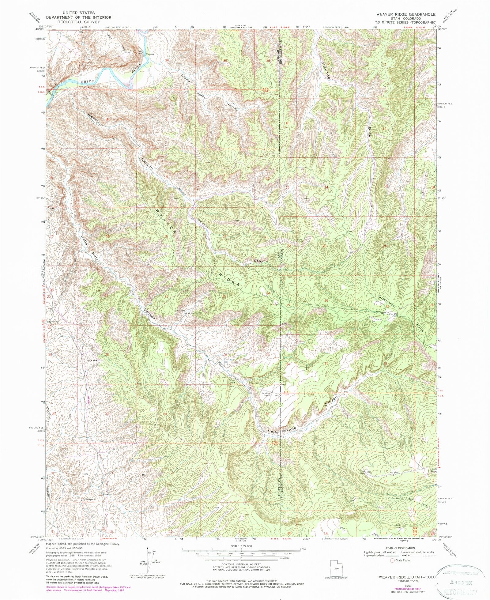 Classic USGS Weaver Ridge Utah 7.5'x7.5' Topo Map – MyTopo Map Store