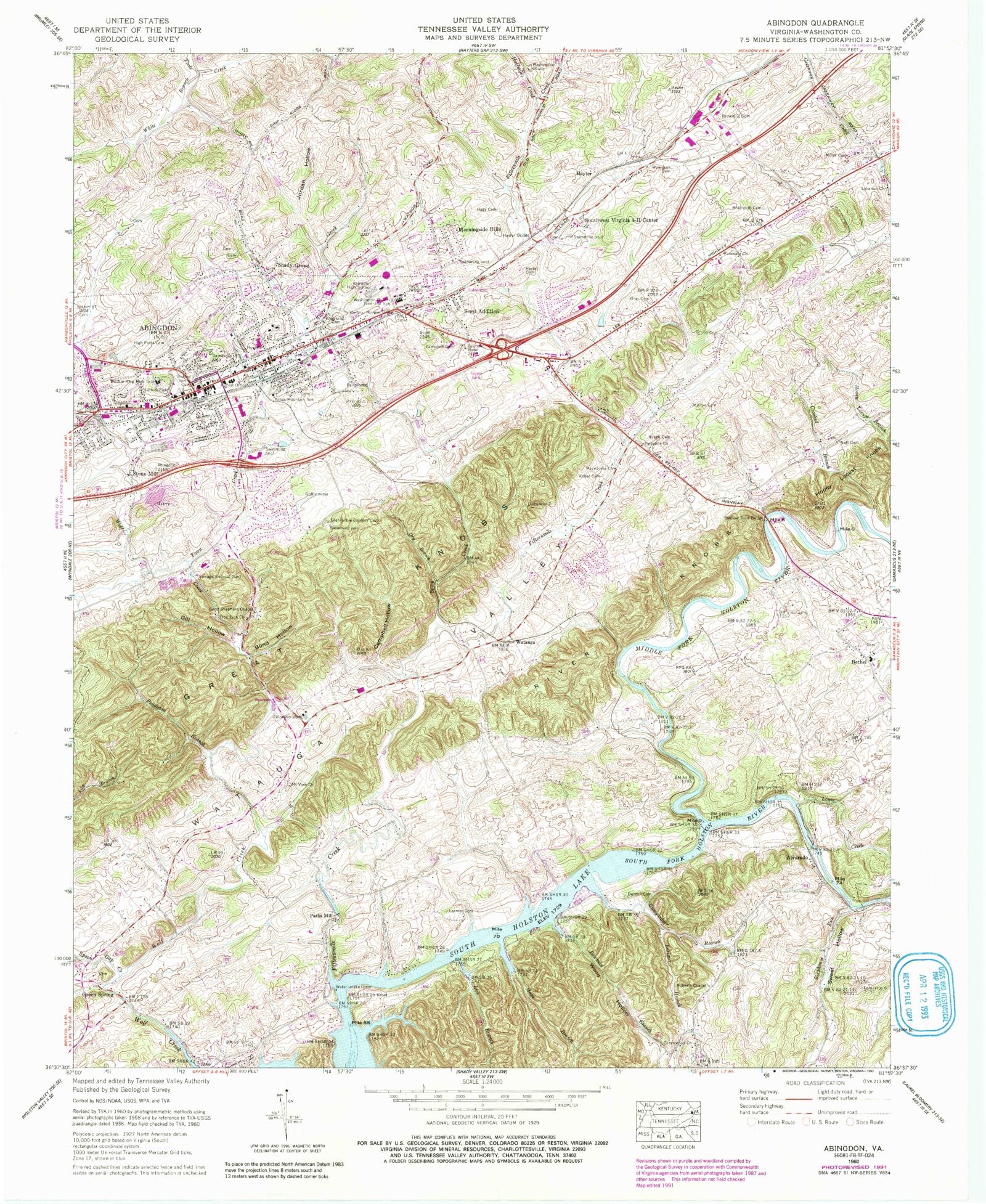 Classic USGS Abingdon Virginia 7.5'x7.5' Topo Map – MyTopo Map Store