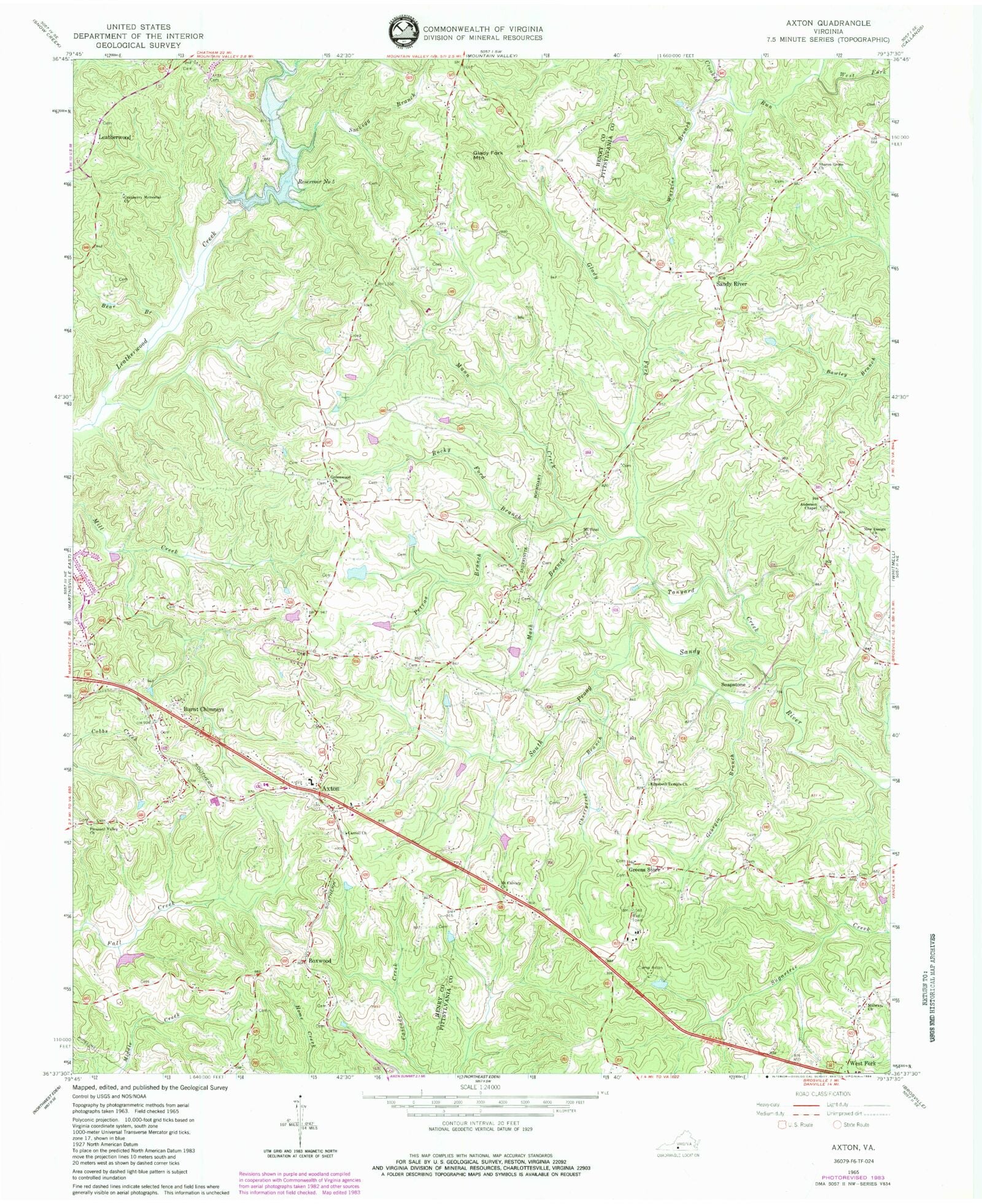 Classic USGS Axton Virginia 7.5'x7.5' Topo Map – MyTopo Map Store