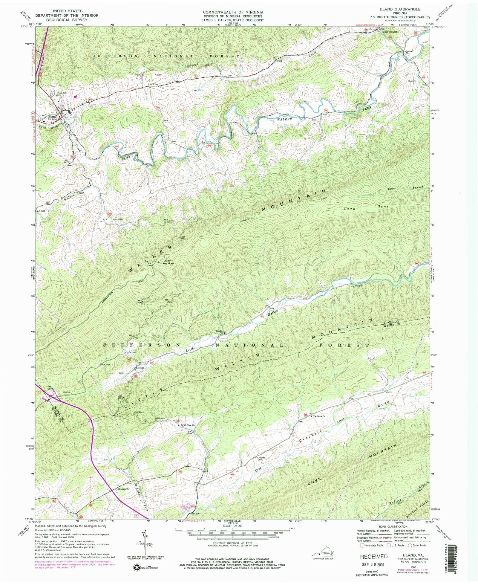 Classic USGS Bland Virginia 7.5'x7.5' Topo Map – MyTopo Map Store