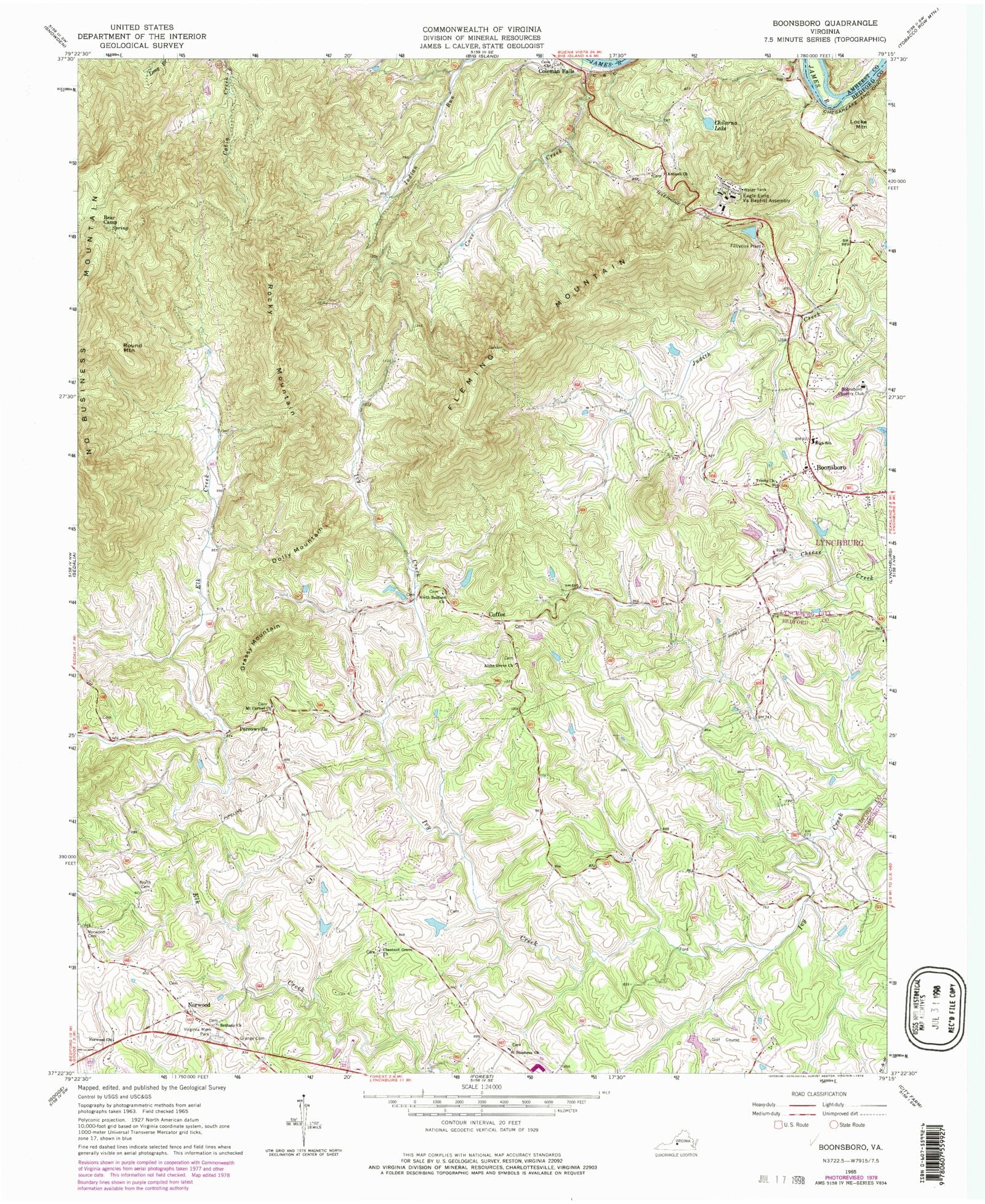Classic USGS Boonsboro Virginia 7.5'x7.5' Topo Map – MyTopo Map Store