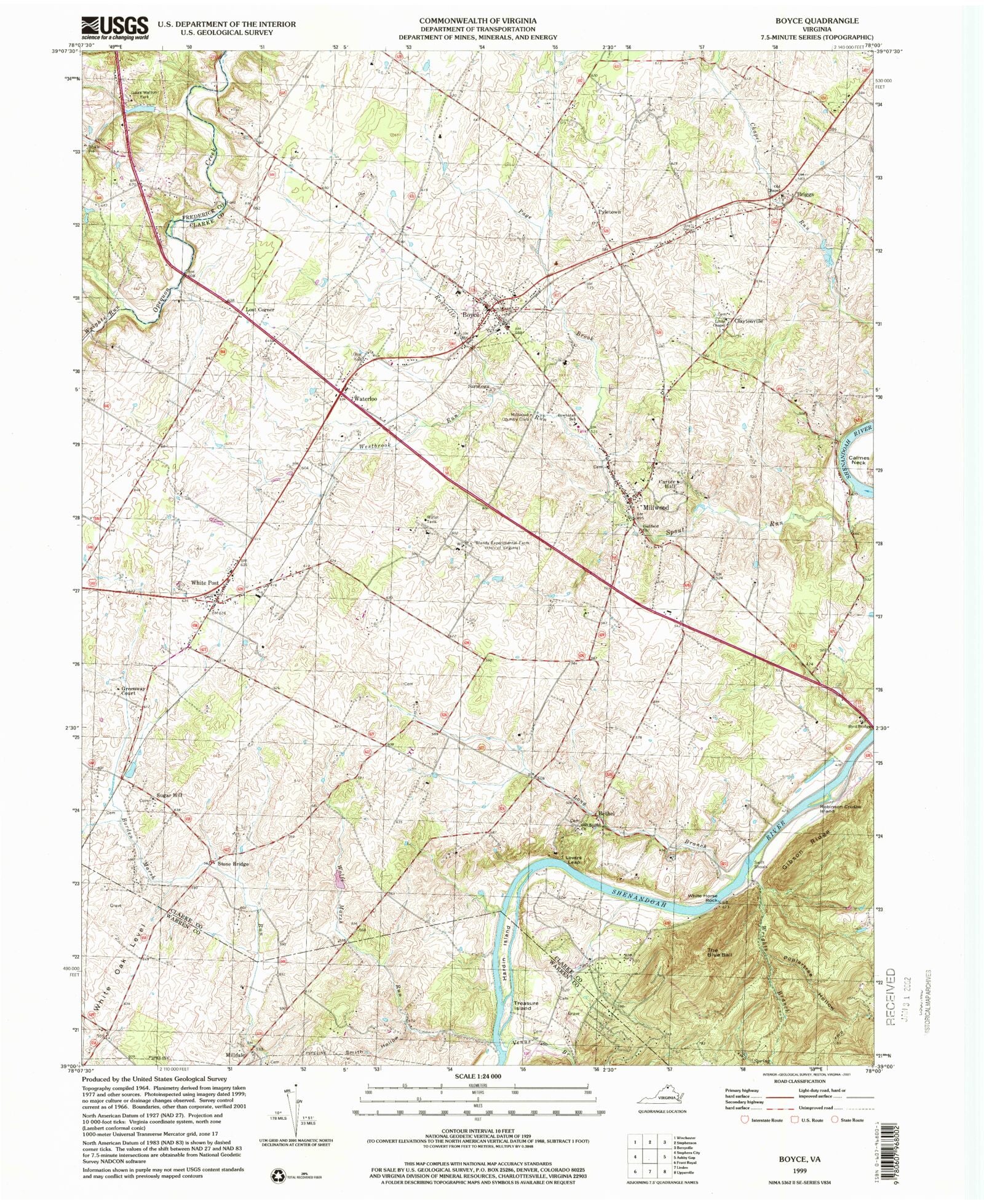 Classic USGS Boyce Virginia 7.5'x7.5' Topo Map – MyTopo Map Store