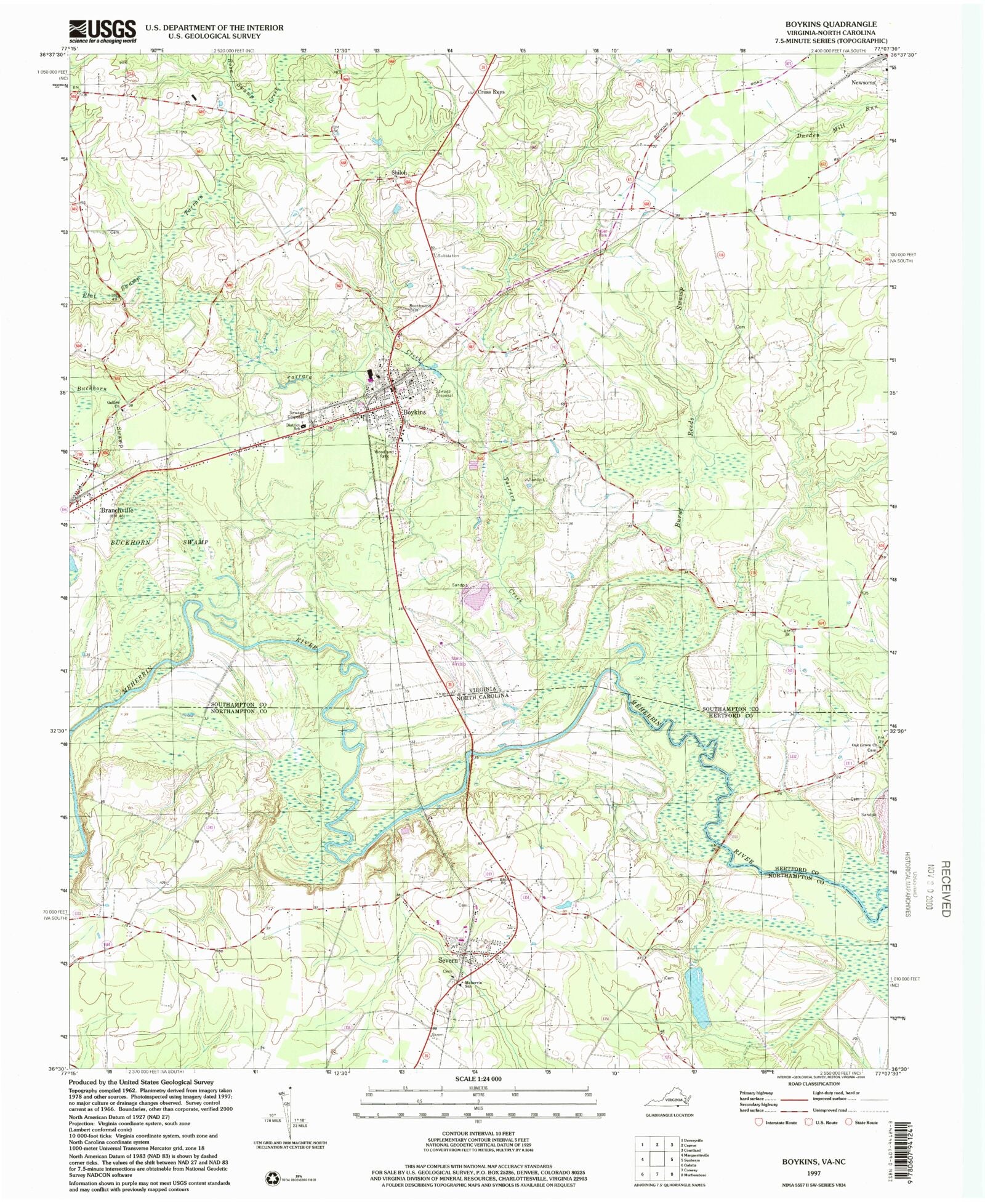 Classic USGS Boykins Virginia 7.5'x7.5' Topo Map – MyTopo Map Store