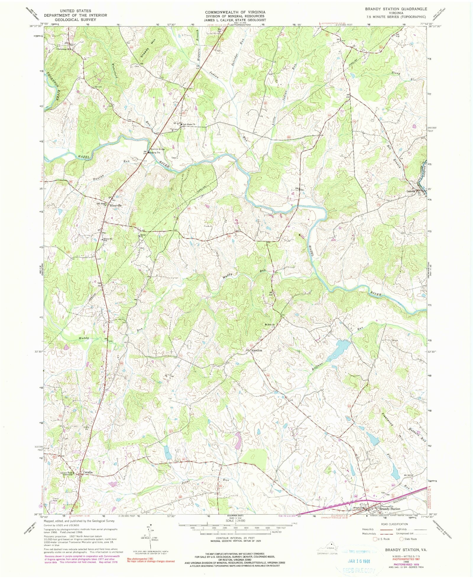 Classic USGS Brandy Station Virginia 7.5'x7.5' Topo Map – MyTopo Map Store