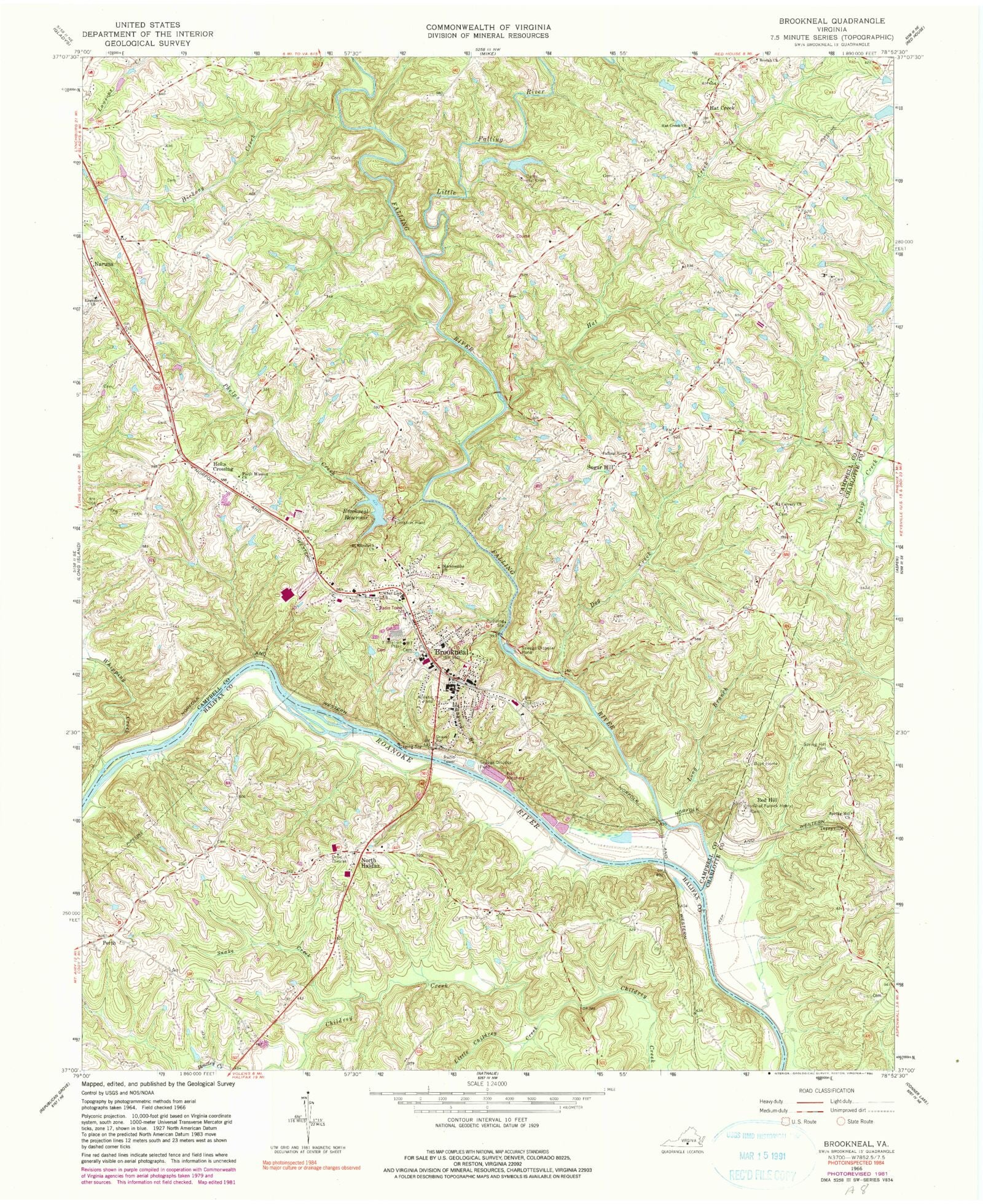 Classic USGS Brookneal Virginia 7.5'x7.5' Topo Map – MyTopo Map Store