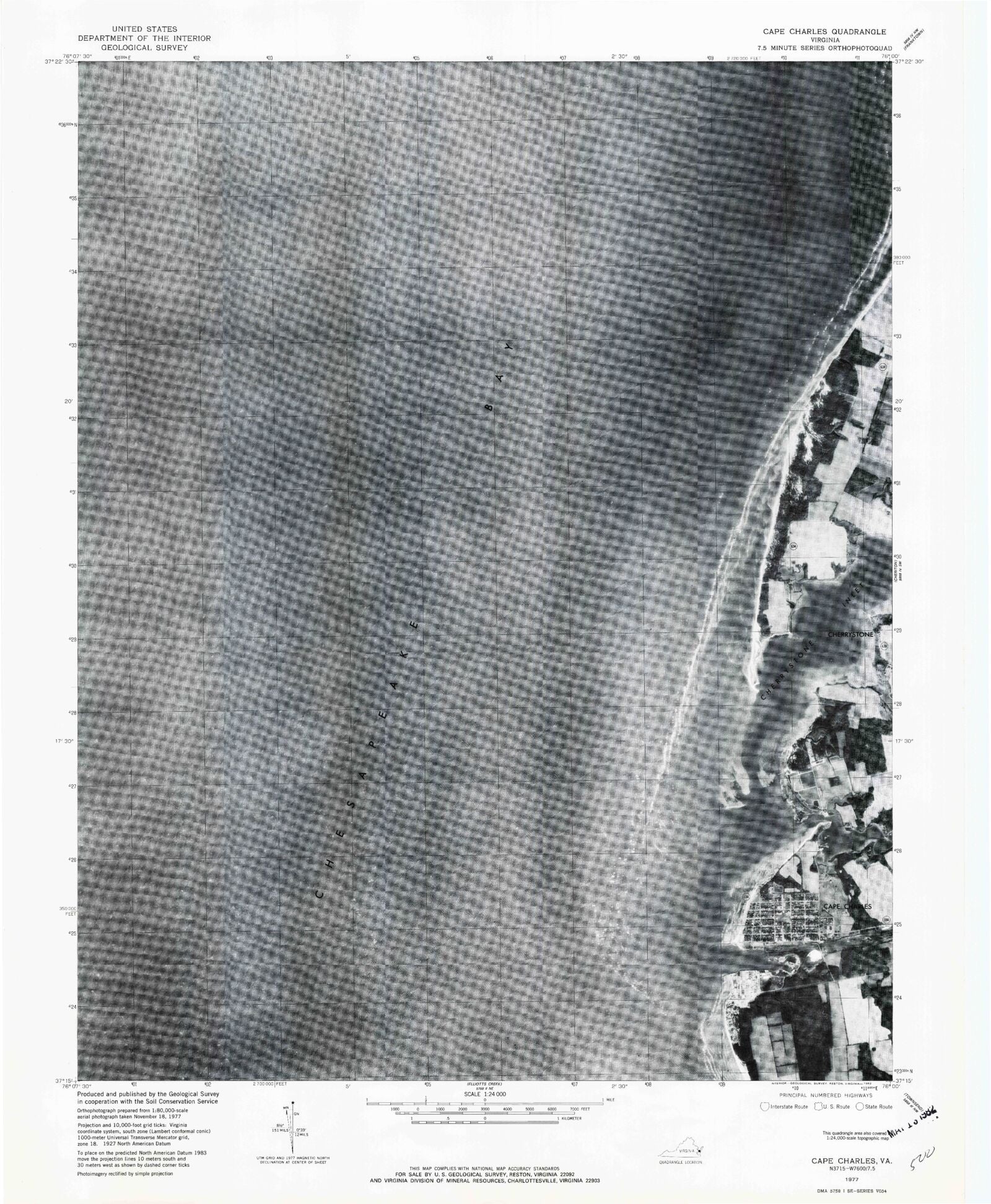 Classic USGS Cape Charles Virginia 7.5'x7.5' Topo Map – MyTopo Map Store