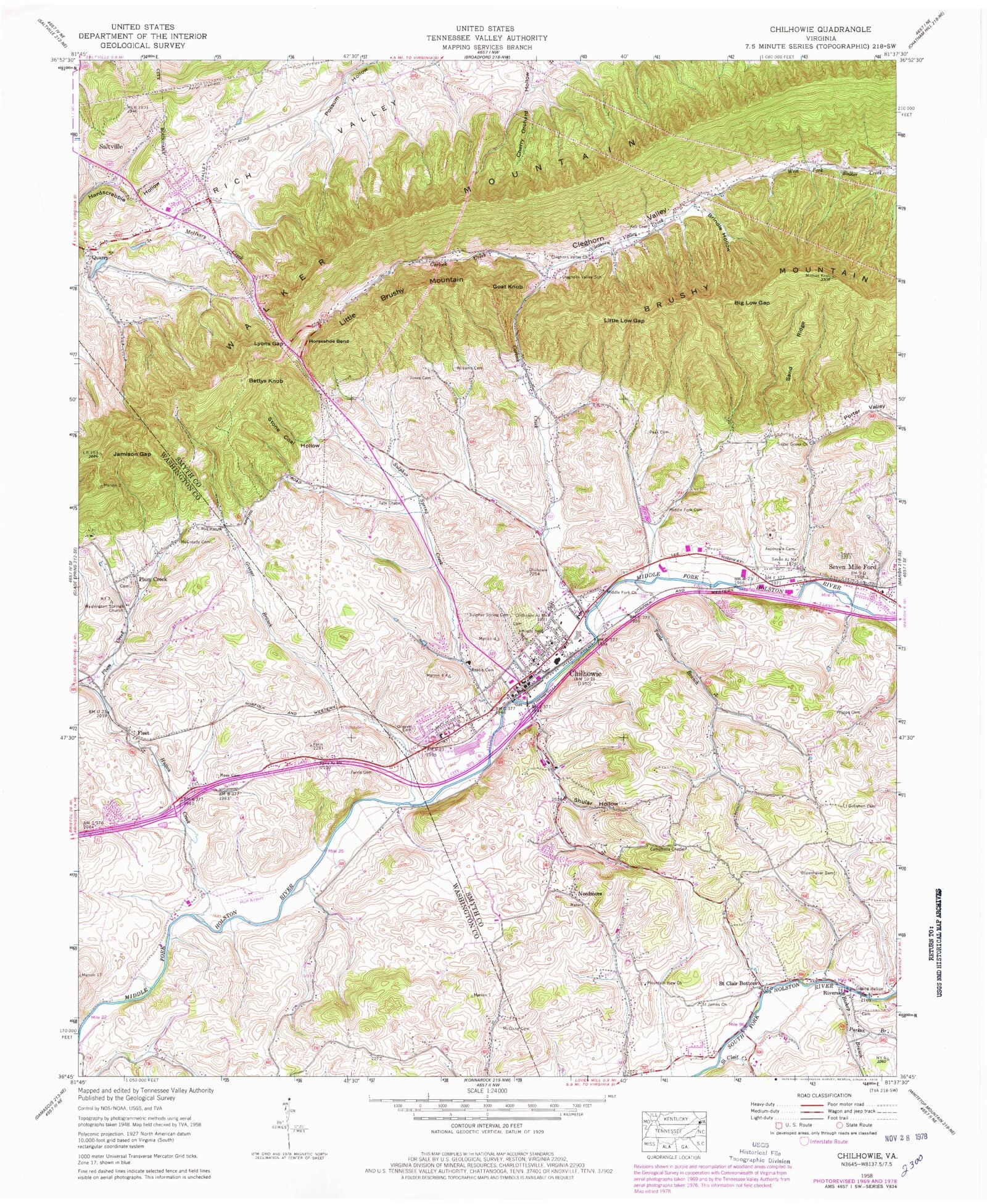 Classic USGS Chilhowie Virginia 7.5'x7.5' Topo Map – MyTopo Map Store