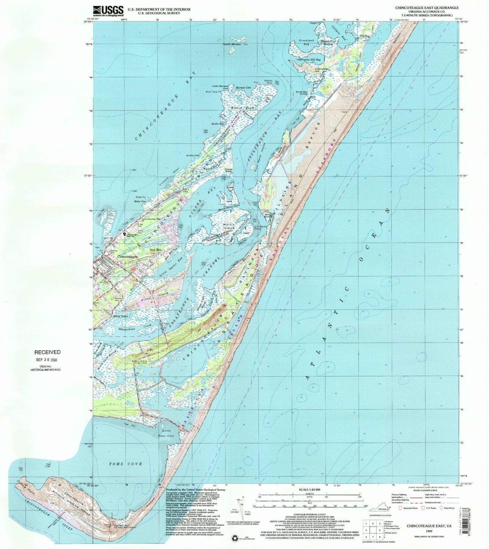 Classic USGS Chincoteague East Virginia 7.5'x7.5' Topo Map – MyTopo Map ...