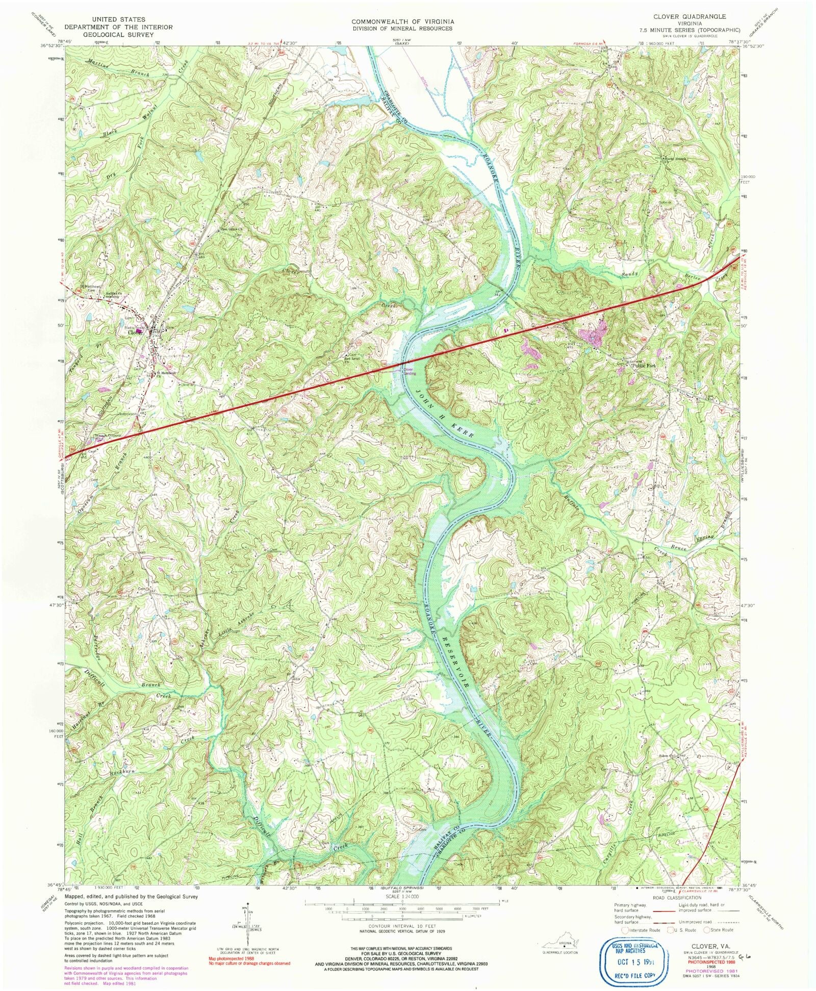 Classic USGS Clover Virginia 7.5'x7.5' Topo Map – MyTopo Map Store