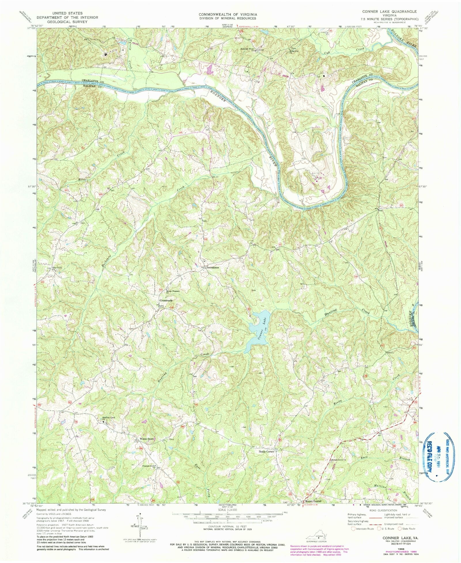 Classic USGS Conner Lake Virginia 7.5'x7.5' Topo Map – MyTopo Map Store