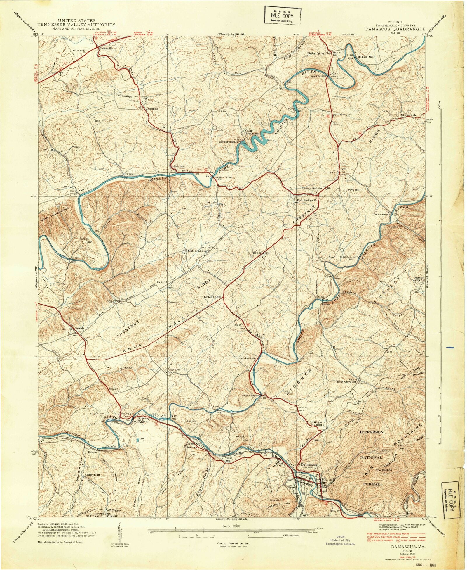 Classic USGS Damascus Virginia 7.5'x7.5' Topo Map – MyTopo Map Store