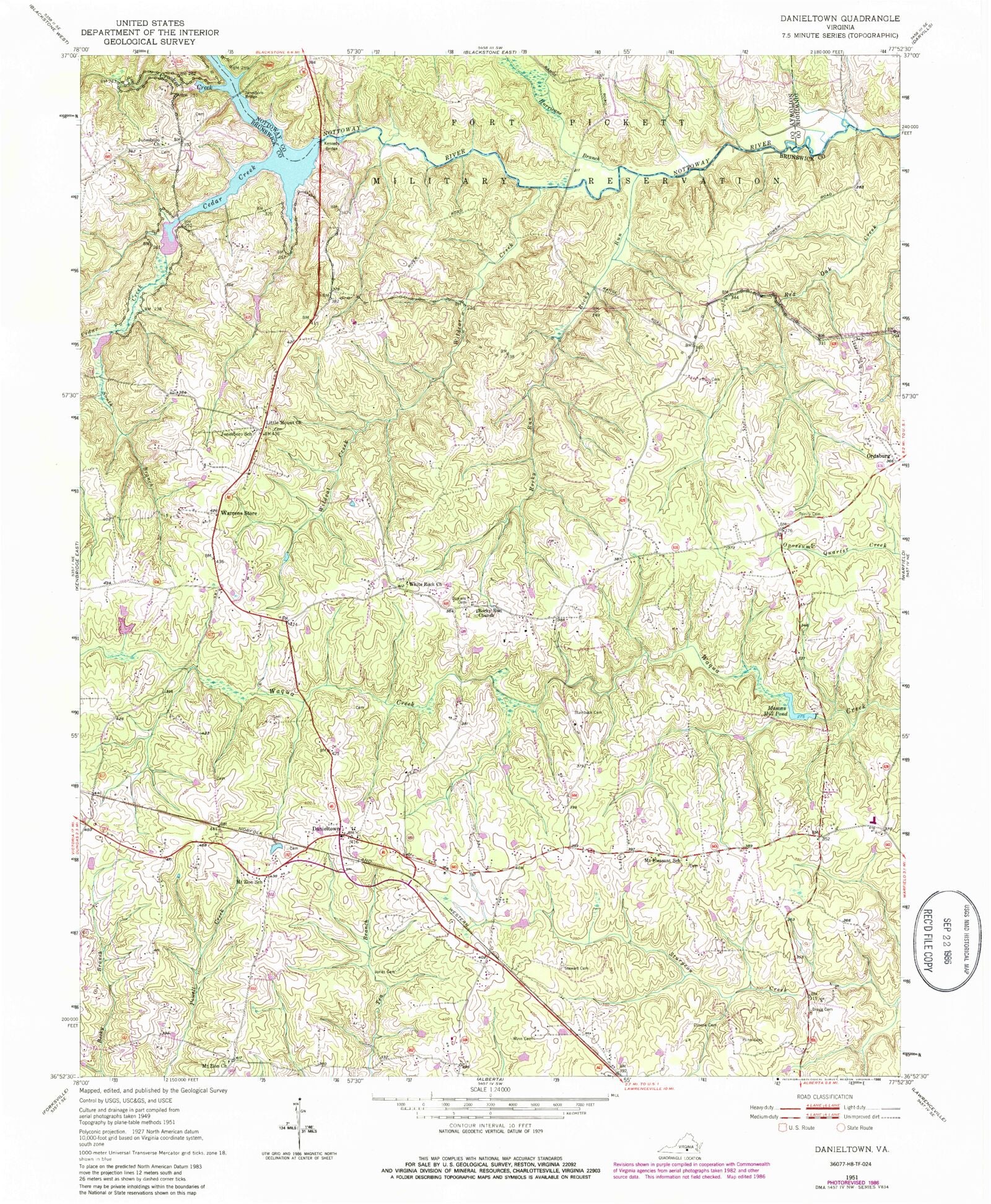 Classic USGS Danieltown Virginia 7.5'x7.5' Topo Map – MyTopo Map Store
