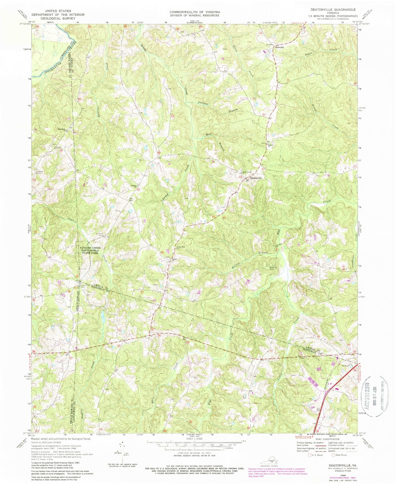 Classic USGS Deatonville Virginia 7.5'x7.5' Topo Map – MyTopo Map Store