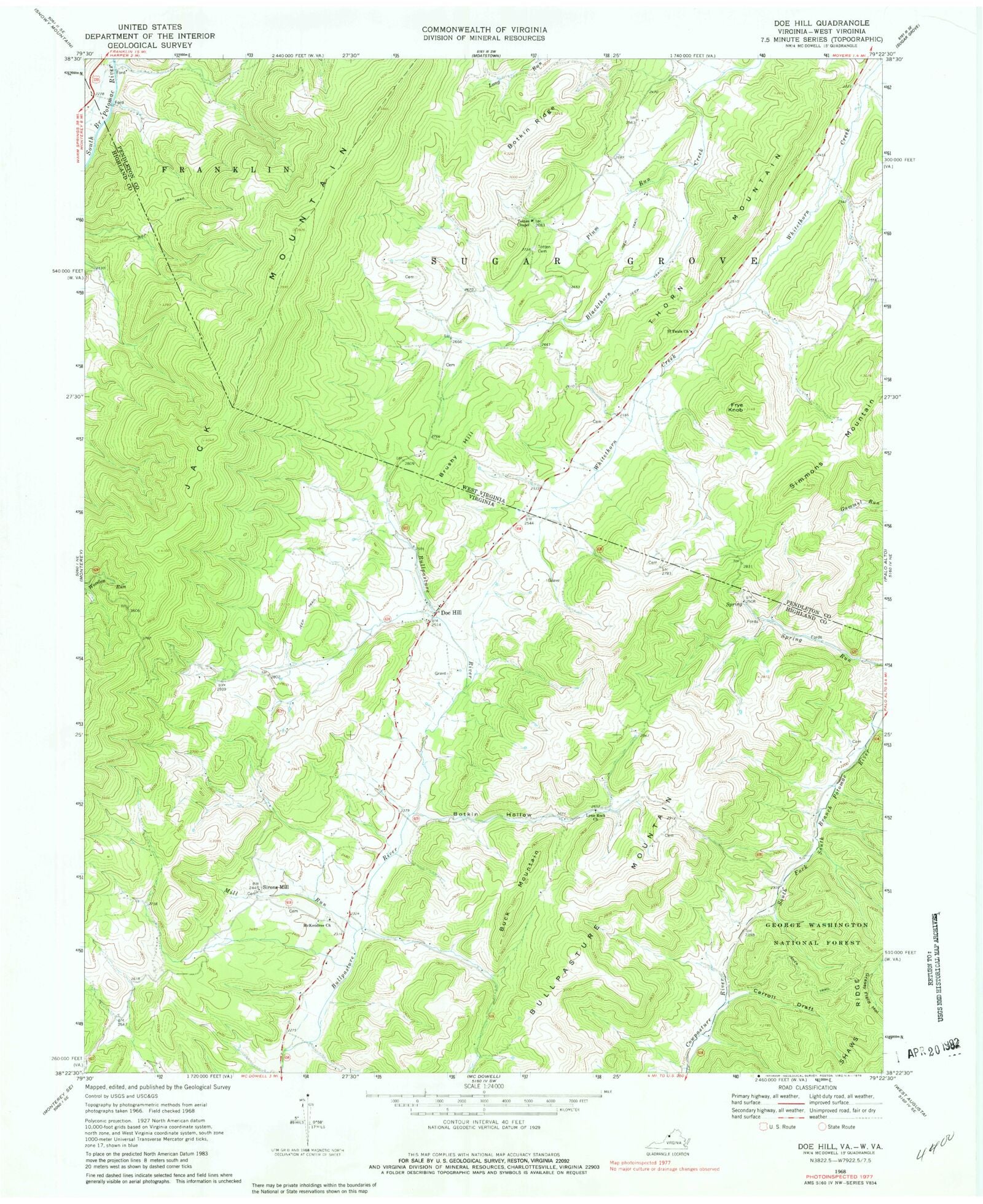 Classic USGS Doe Hill Virginia 7.5'x7.5' Topo Map – MyTopo Map Store