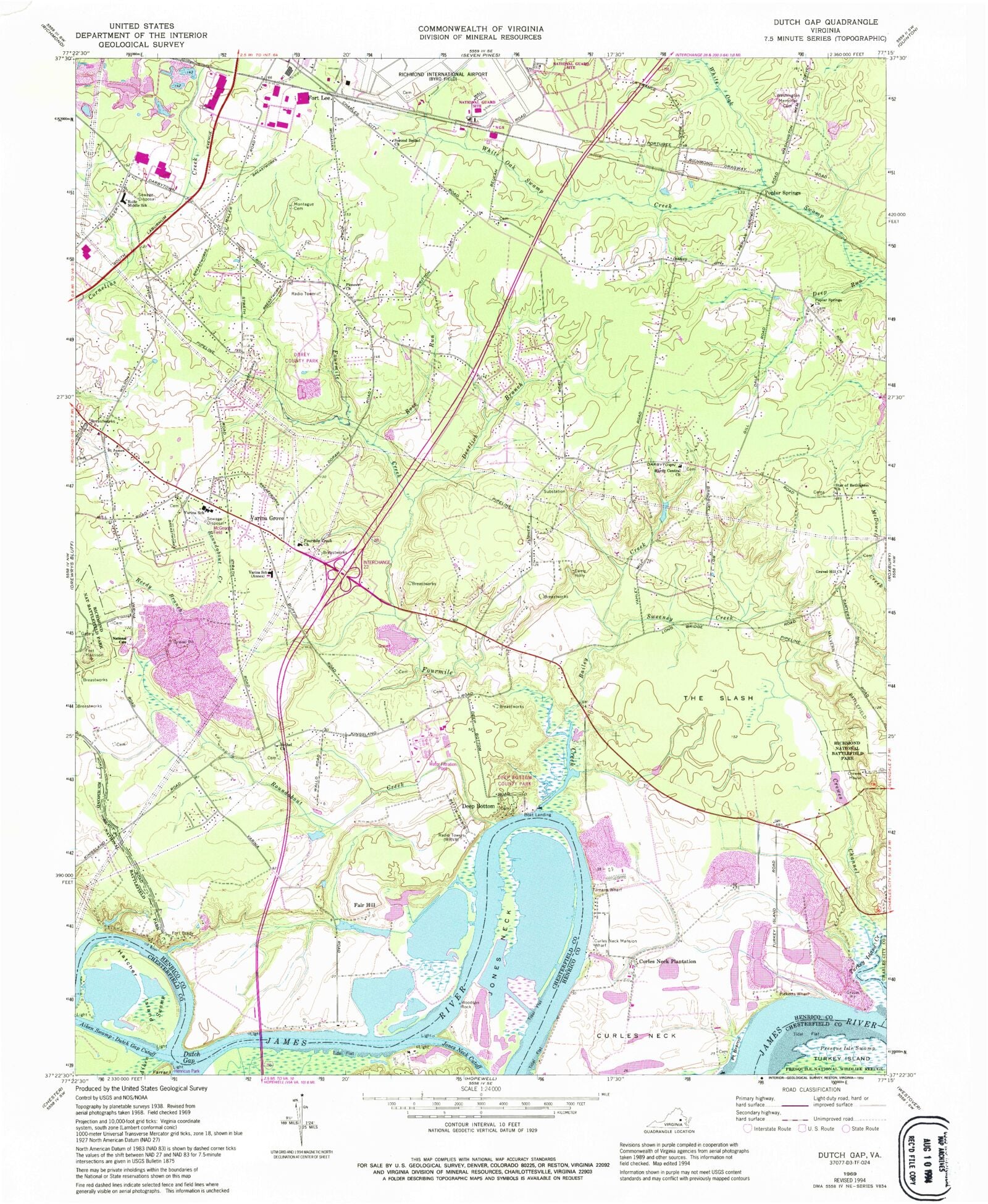 Classic USGS Dutch Gap Virginia 7.5'x7.5' Topo Map – MyTopo Map Store