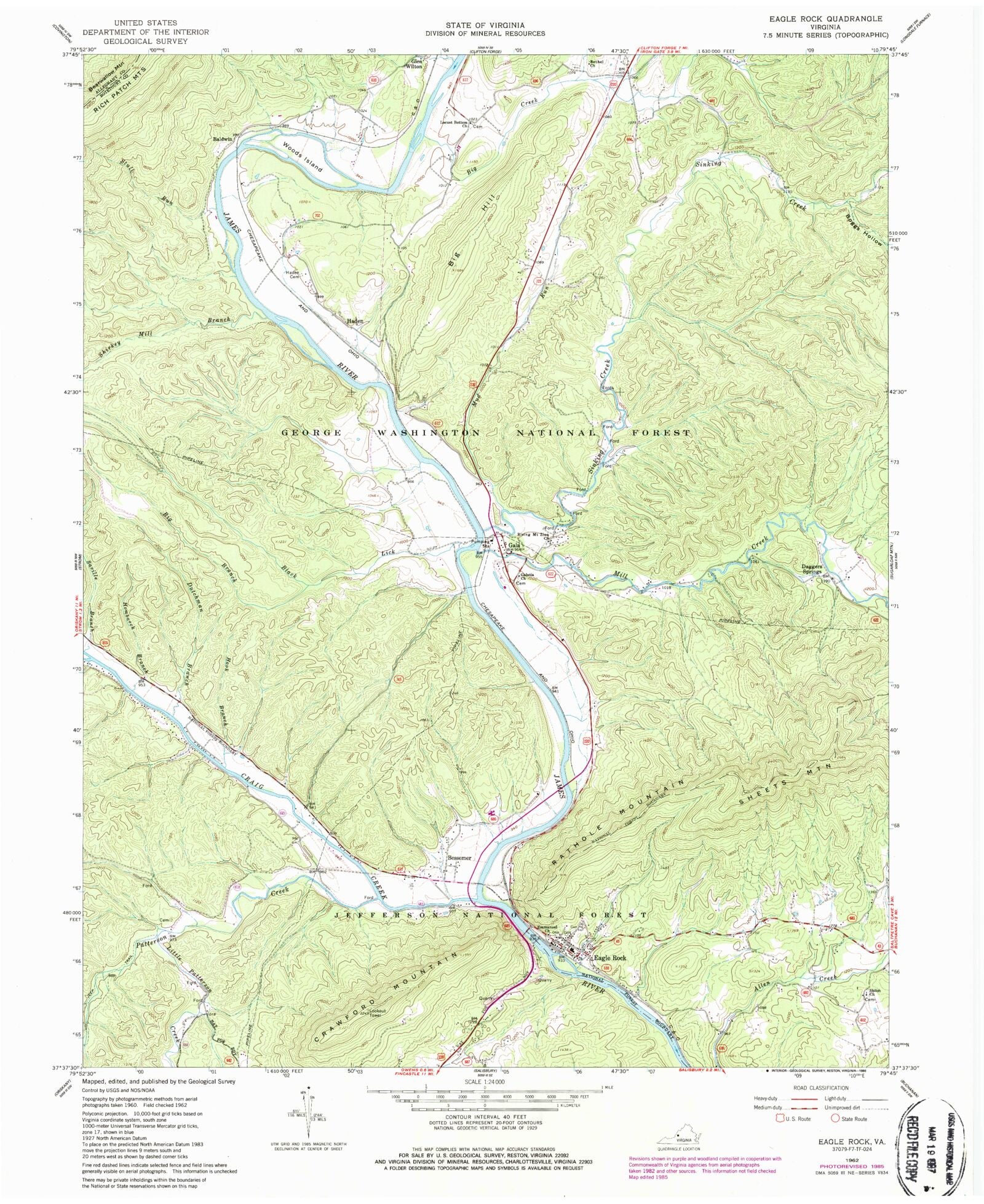 Classic USGS Eagle Rock Virginia 7.5'x7.5' Topo Map – MyTopo Map Store