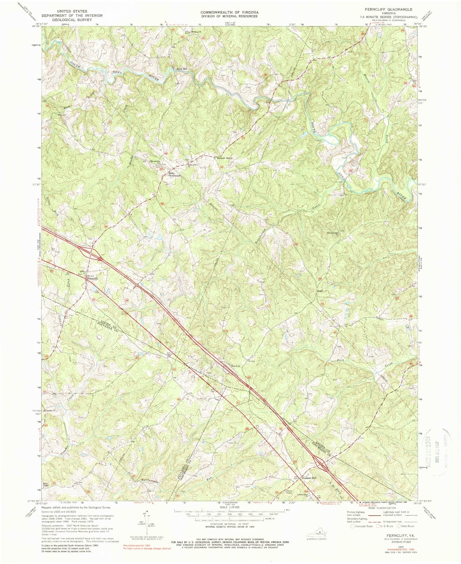Classic USGS Ferncliff Virginia 7.5'x7.5' Topo Map – MyTopo Map Store