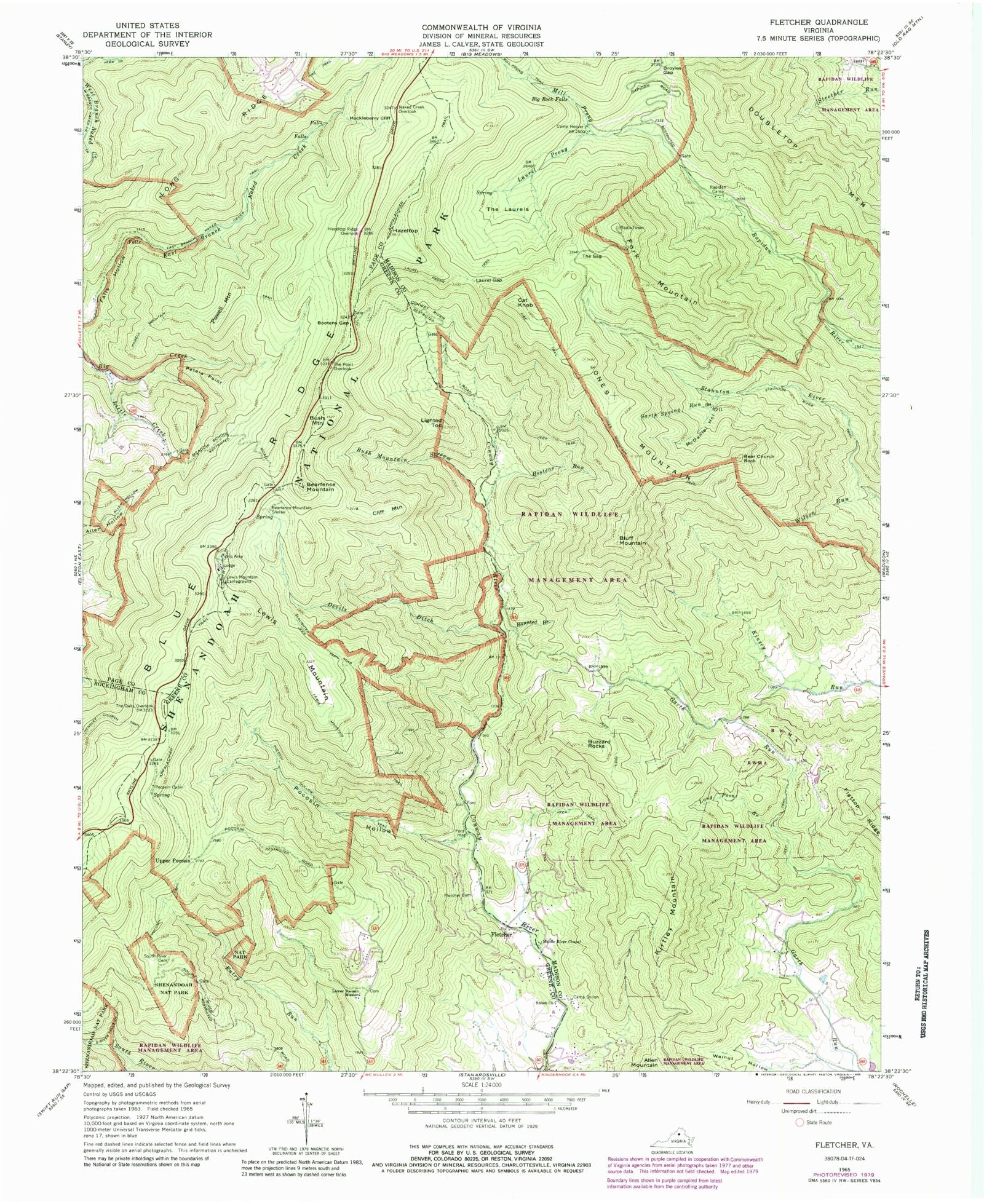 USGS Classic Fletcher Virginia 7.5'x7.5' Topo Map – MyTopo Map Store