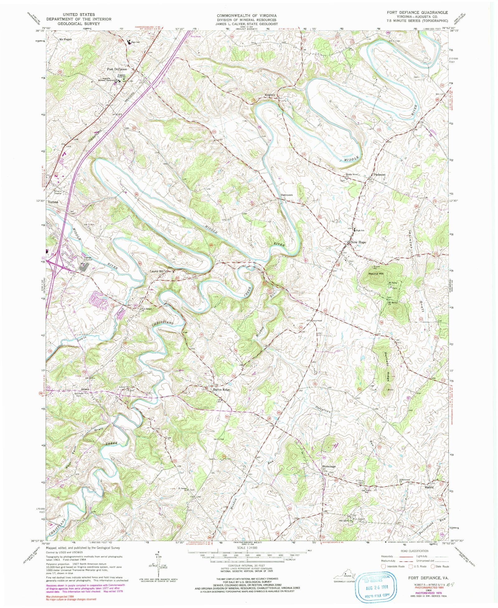 Classic USGS Fort Defiance Virginia 7.5'x7.5' Topo Map – MyTopo Map Store