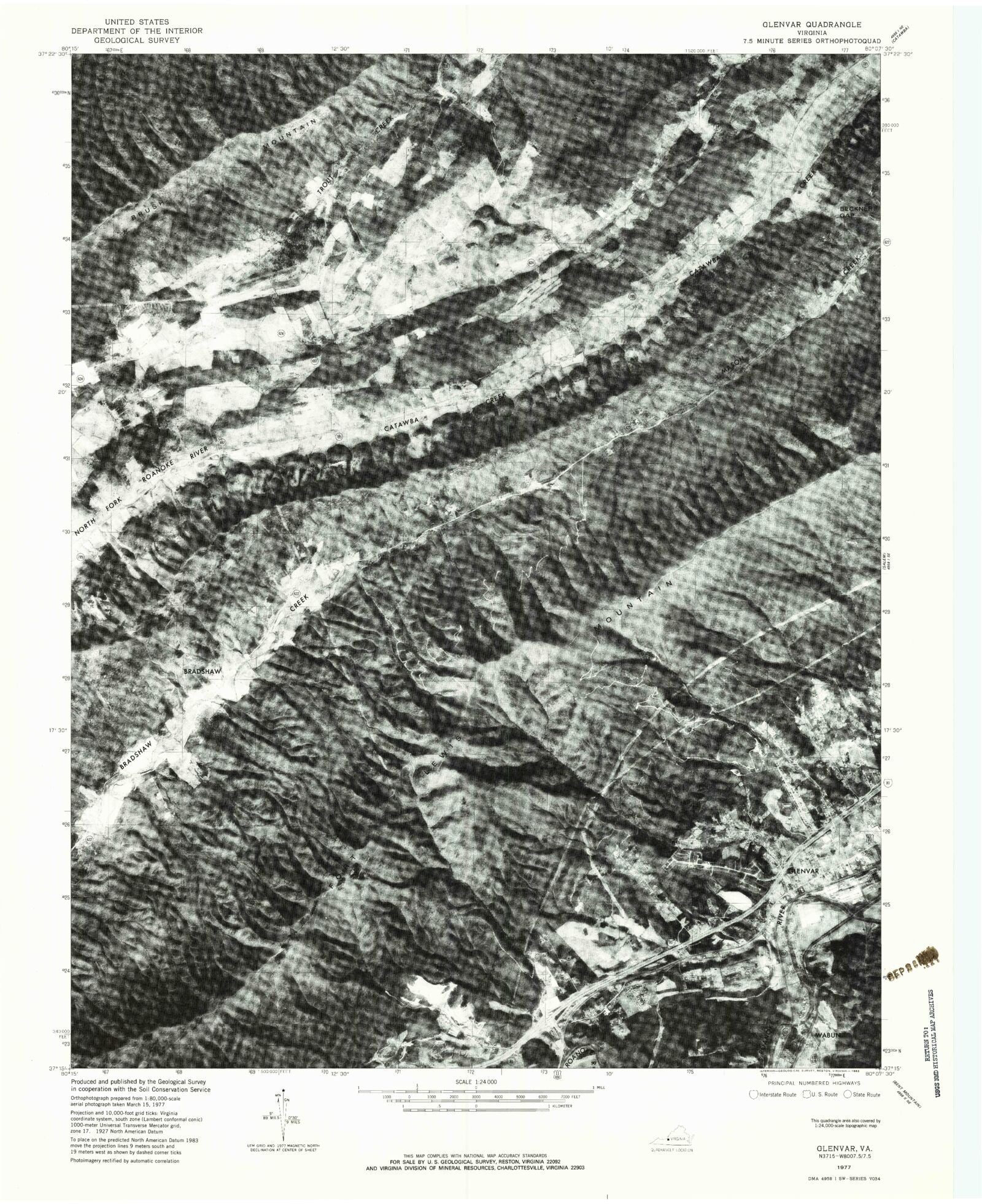Classic USGS Glenvar Virginia 7.5'x7.5' Topo Map – MyTopo Map Store