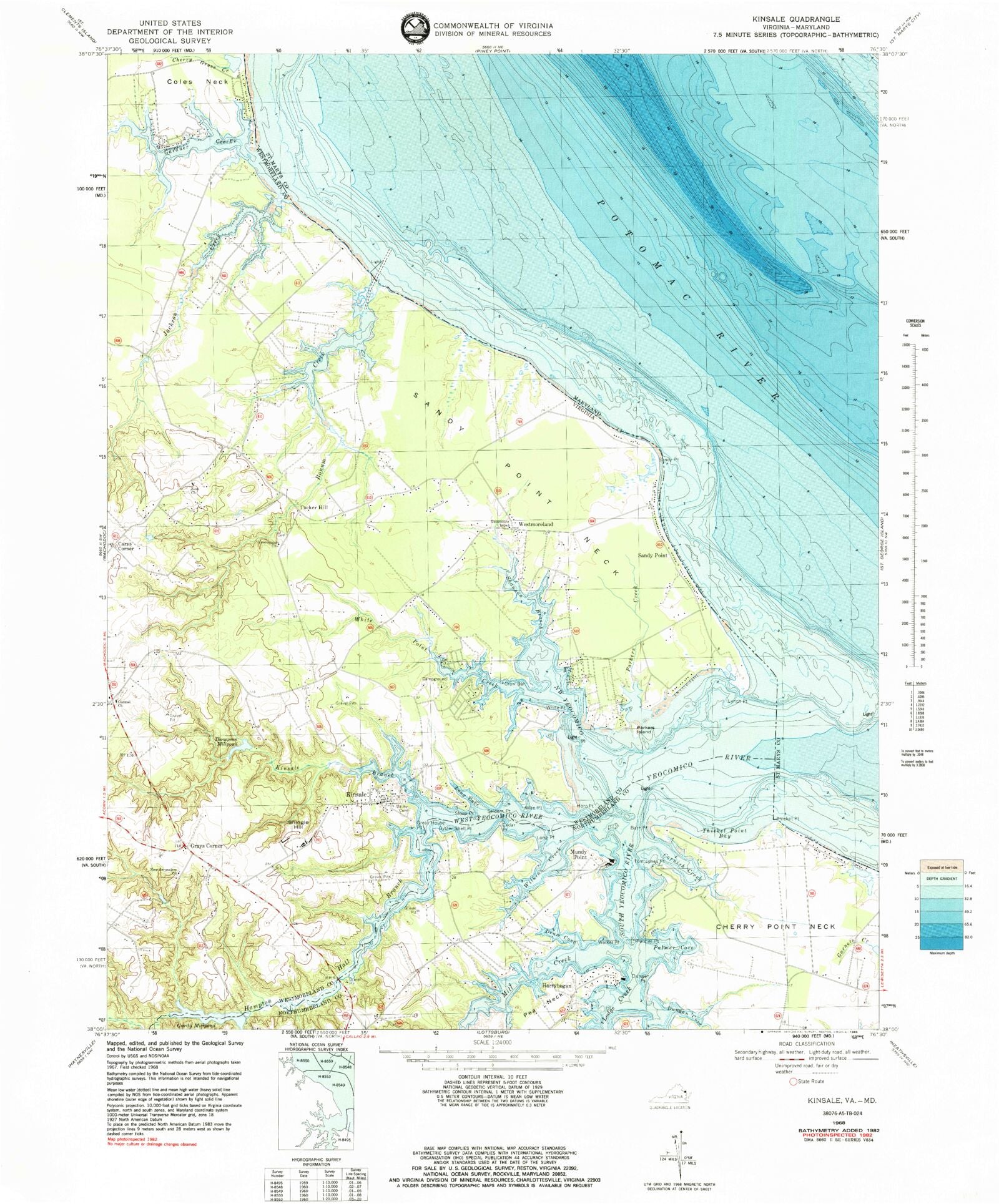Classic USGS Kinsale Virginia 7.5'x7.5' Topo Map – MyTopo Map Store