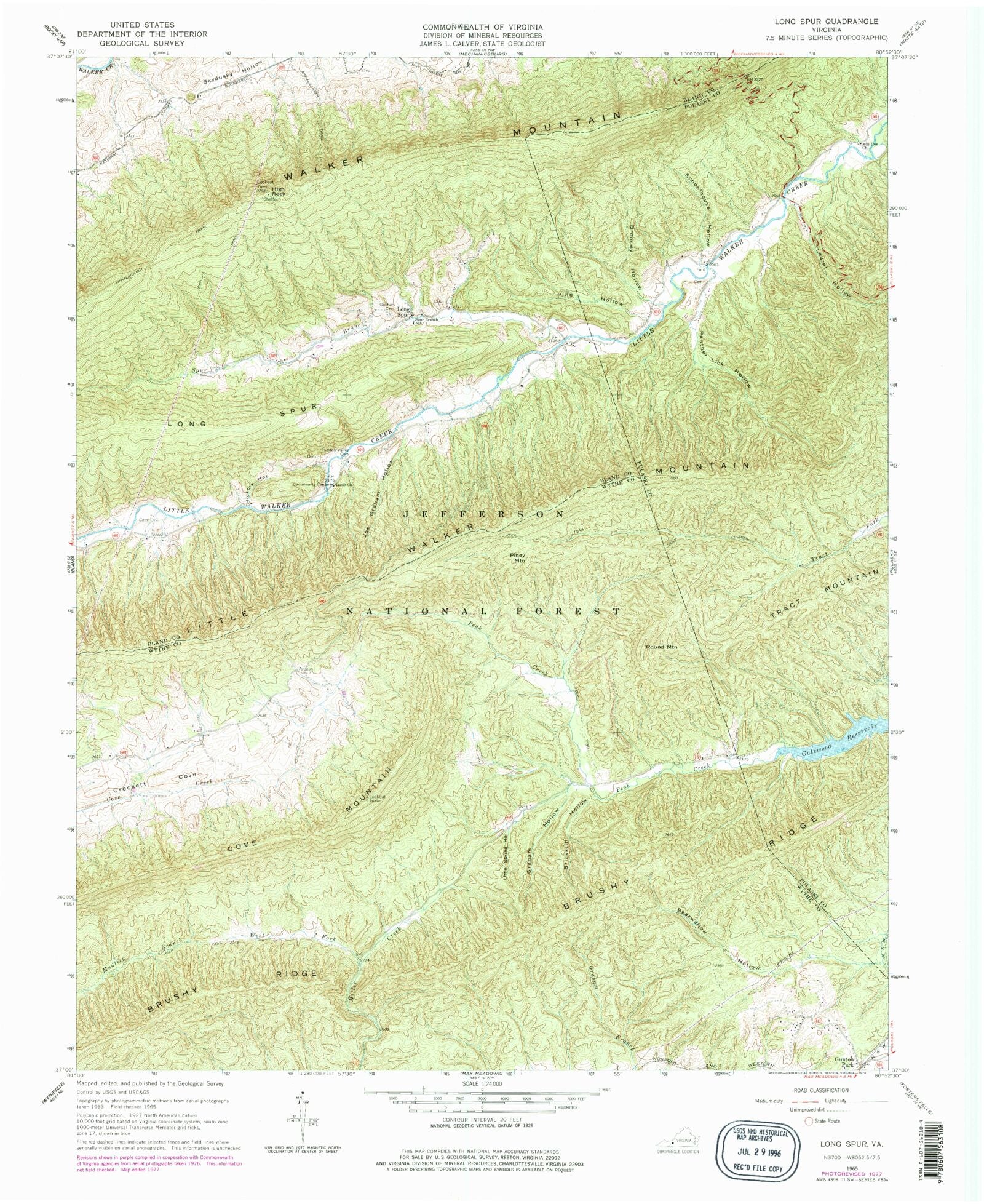 Classic USGS Long Spur Virginia 7.5'x7.5' Topo Map – MyTopo Map Store
