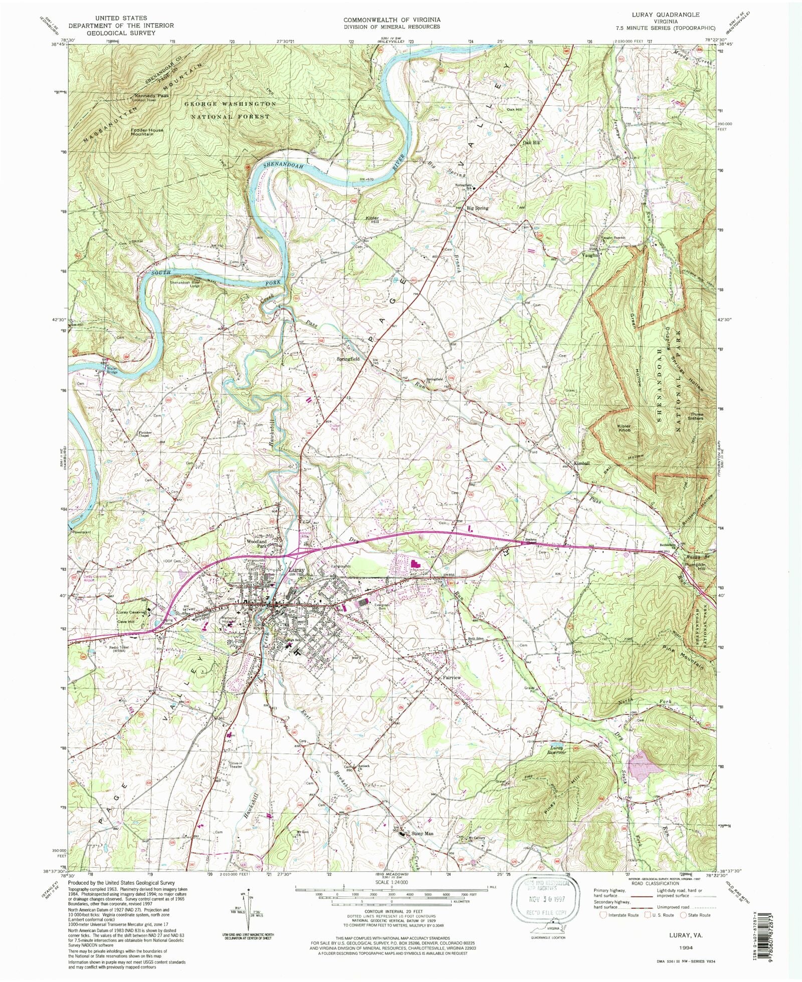 Classic USGS Luray Virginia 7.5'x7.5' Topo Map – MyTopo Map Store