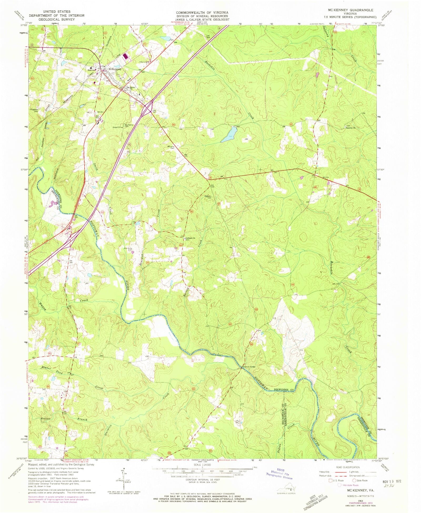 Classic USGS McKenney Virginia 7.5'x7.5' Topo Map – MyTopo Map Store