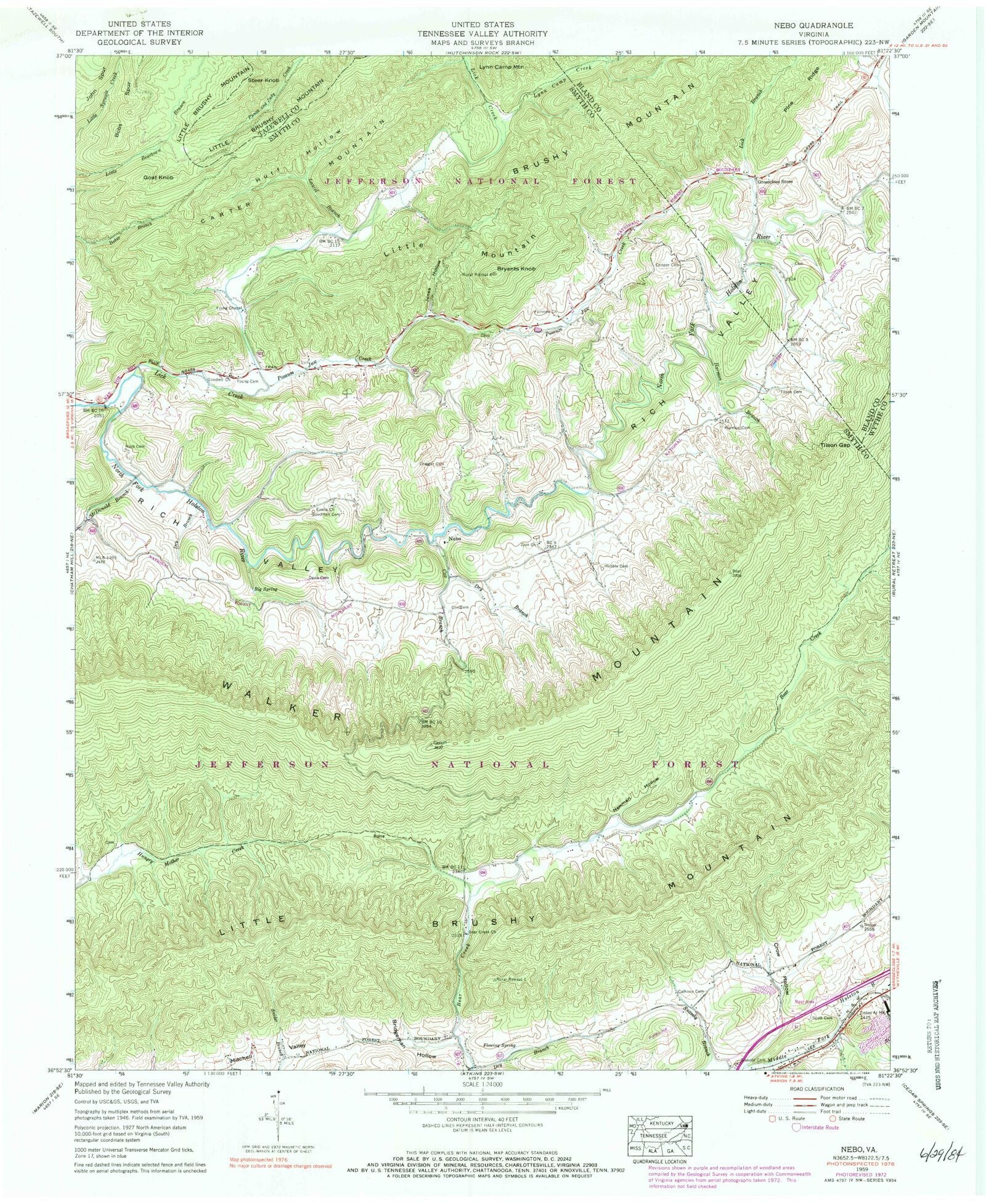 Classic USGS Nebo Virginia 7.5'x7.5' Topo Map – MyTopo Map Store