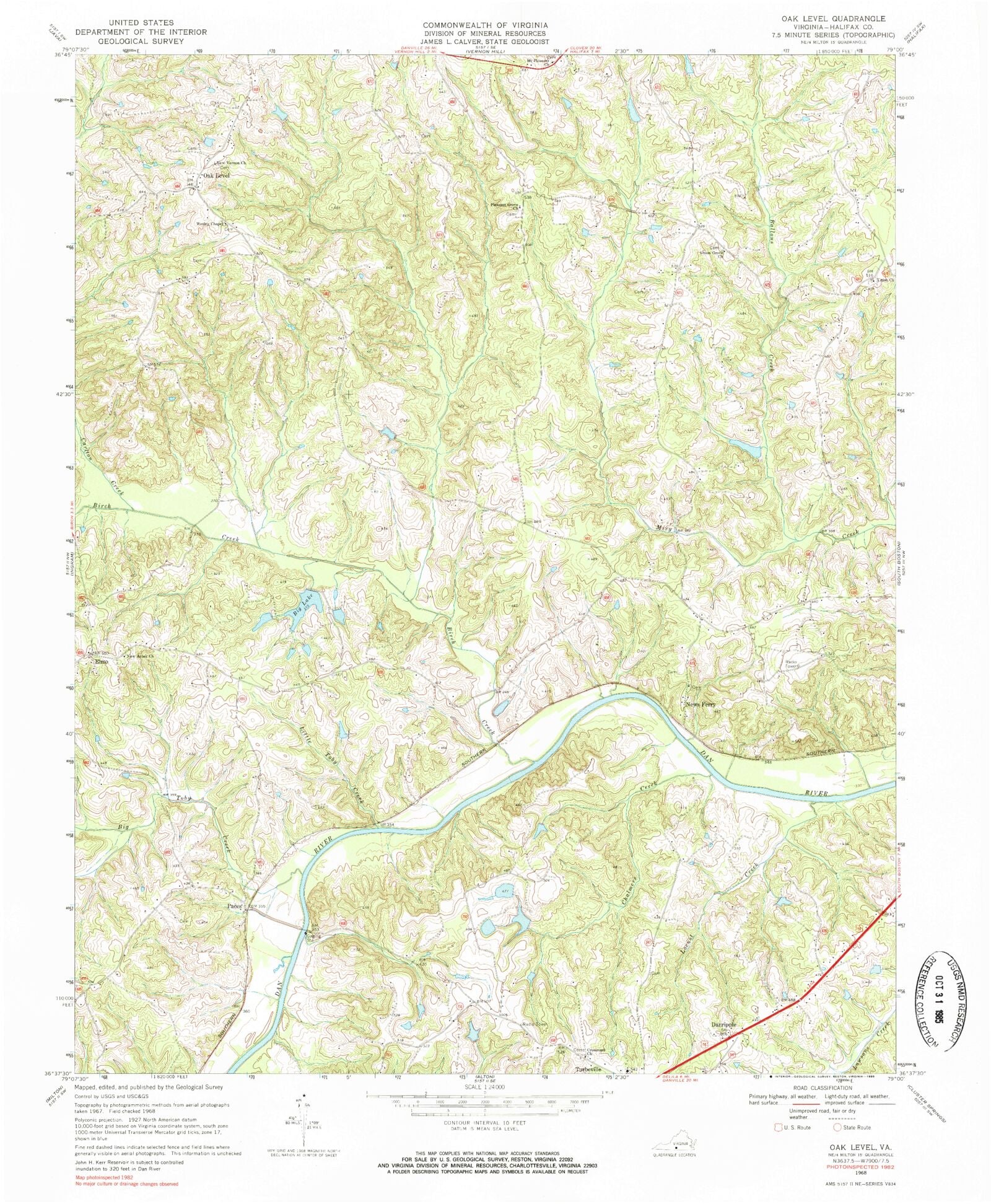 Classic USGS Oak Level Virginia 7.5'x7.5' Topo Map – MyTopo Map Store