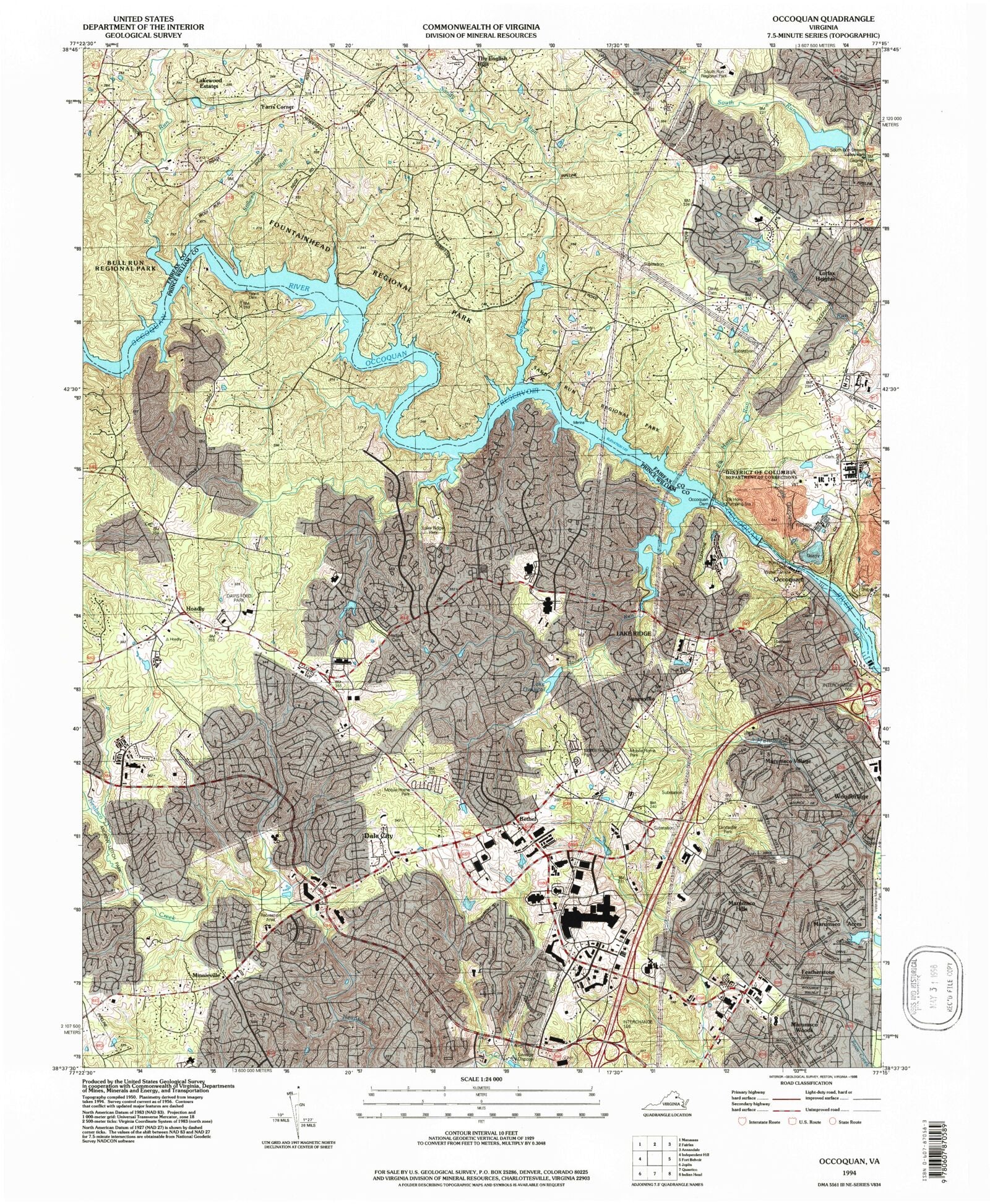 Classic USGS Occoquan Virginia 7.5'x7.5' Topo Map – MyTopo Map Store