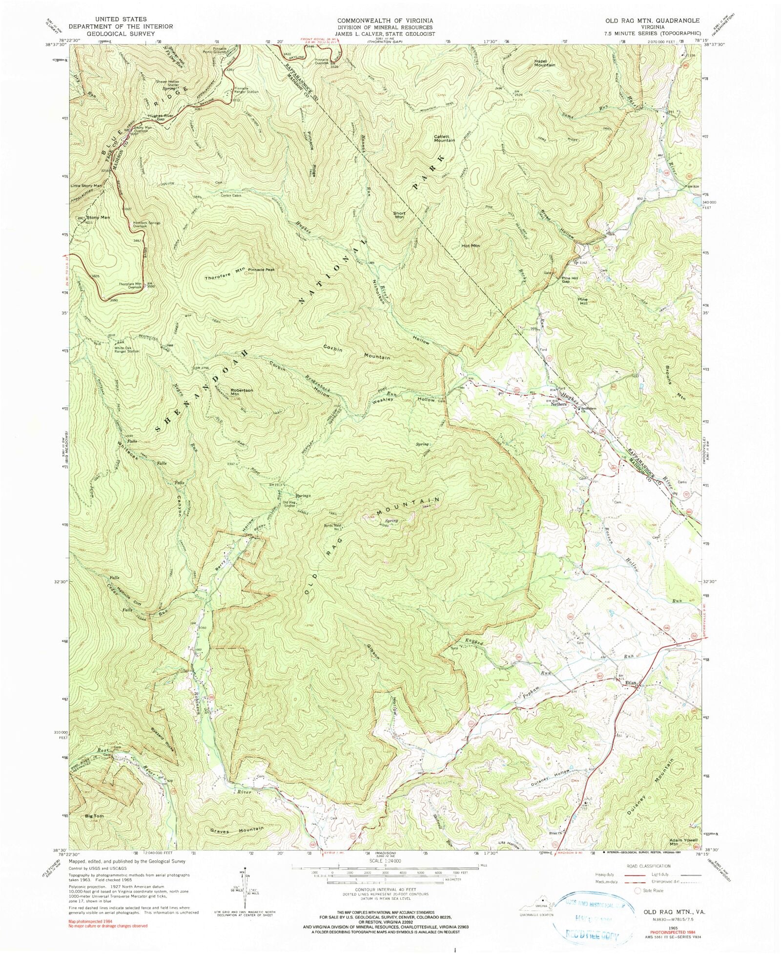 USGS Classic Old Rag Mountain Virginia 7.5'x7.5' Topo Map – MyTopo Map ...