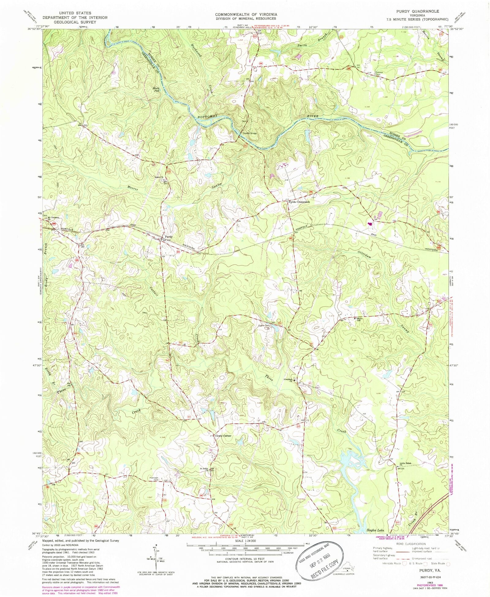 Classic USGS Purdy Virginia 7.5'x7.5' Topo Map – MyTopo Map Store