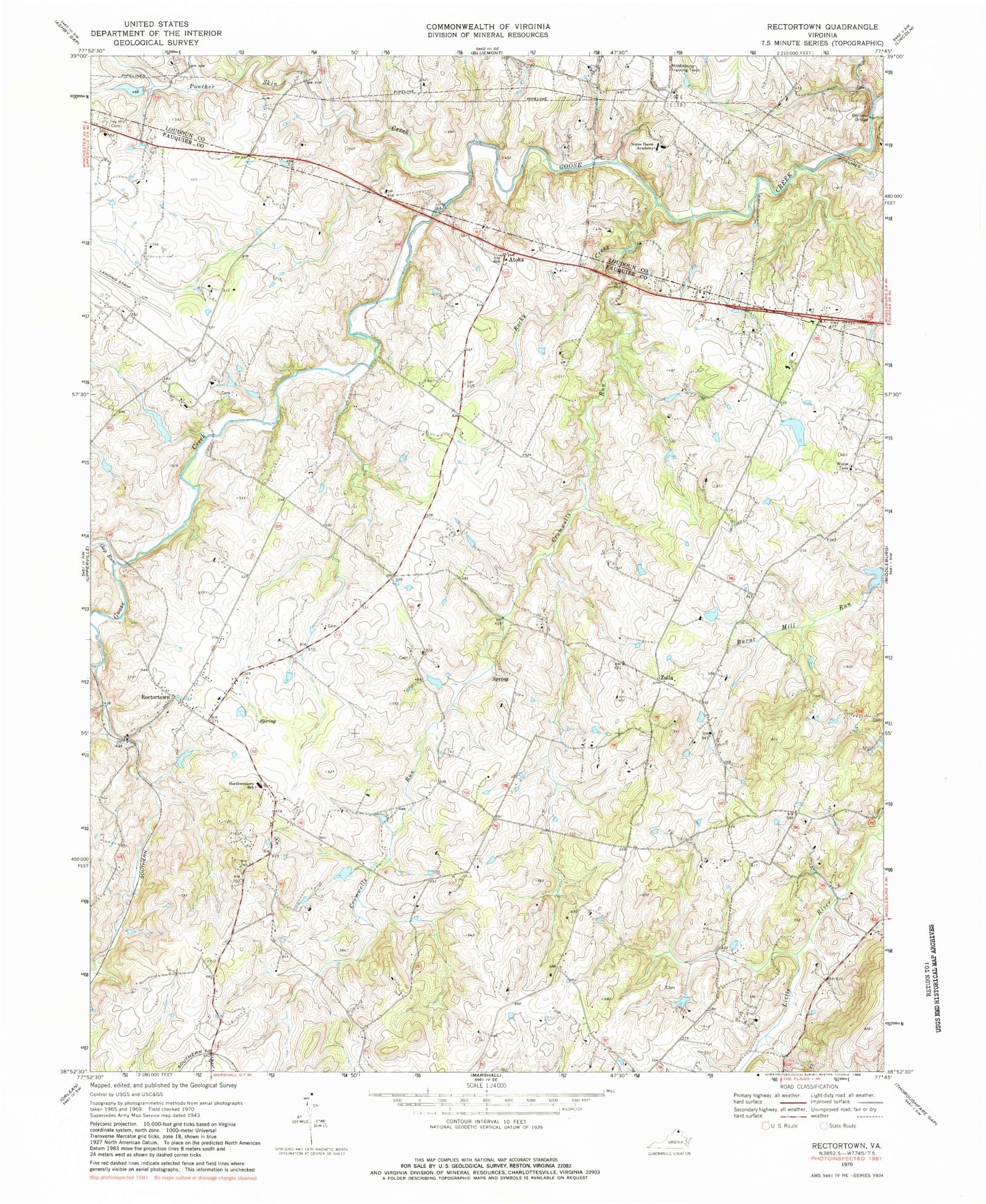 Classic USGS Rectortown Virginia 7.5'x7.5' Topo Map – MyTopo Map Store