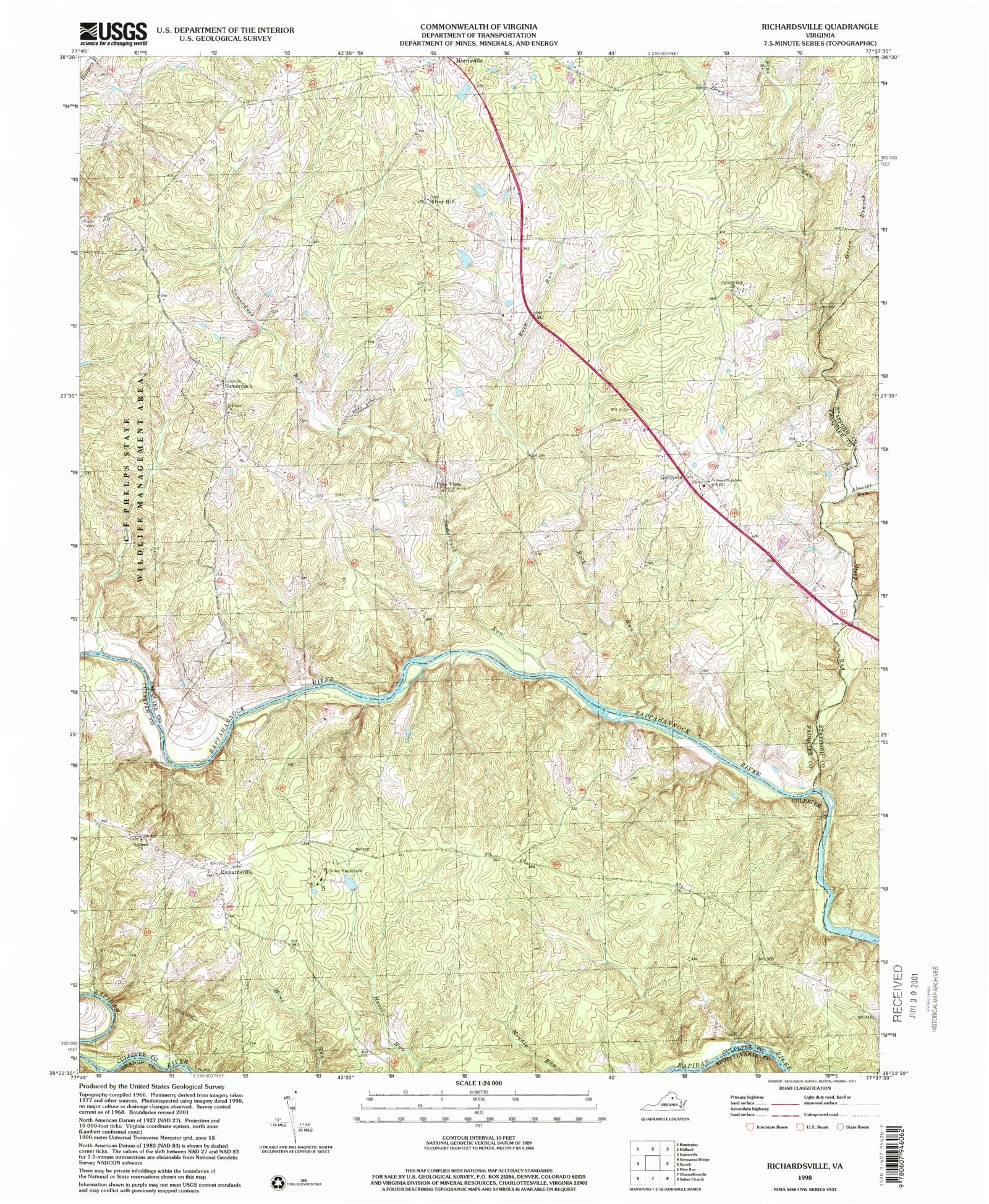 Classic USGS Richardsville Virginia 7.5'x7.5' Topo Map – MyTopo Map Store