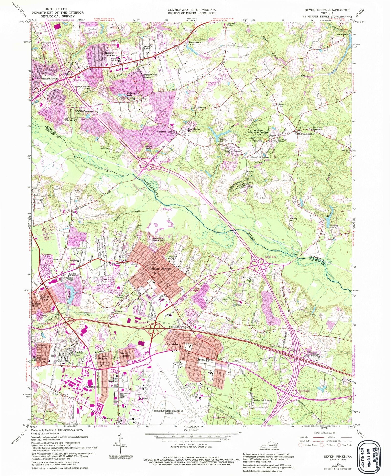 Classic USGS Seven Pines Virginia 7.5'x7.5' Topo Map – MyTopo Map Store