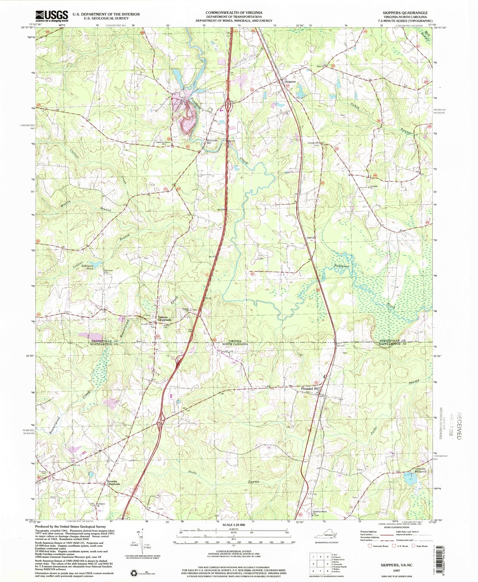 Classic USGS Skippers Virginia 7.5'x7.5' Topo Map – MyTopo Map Store