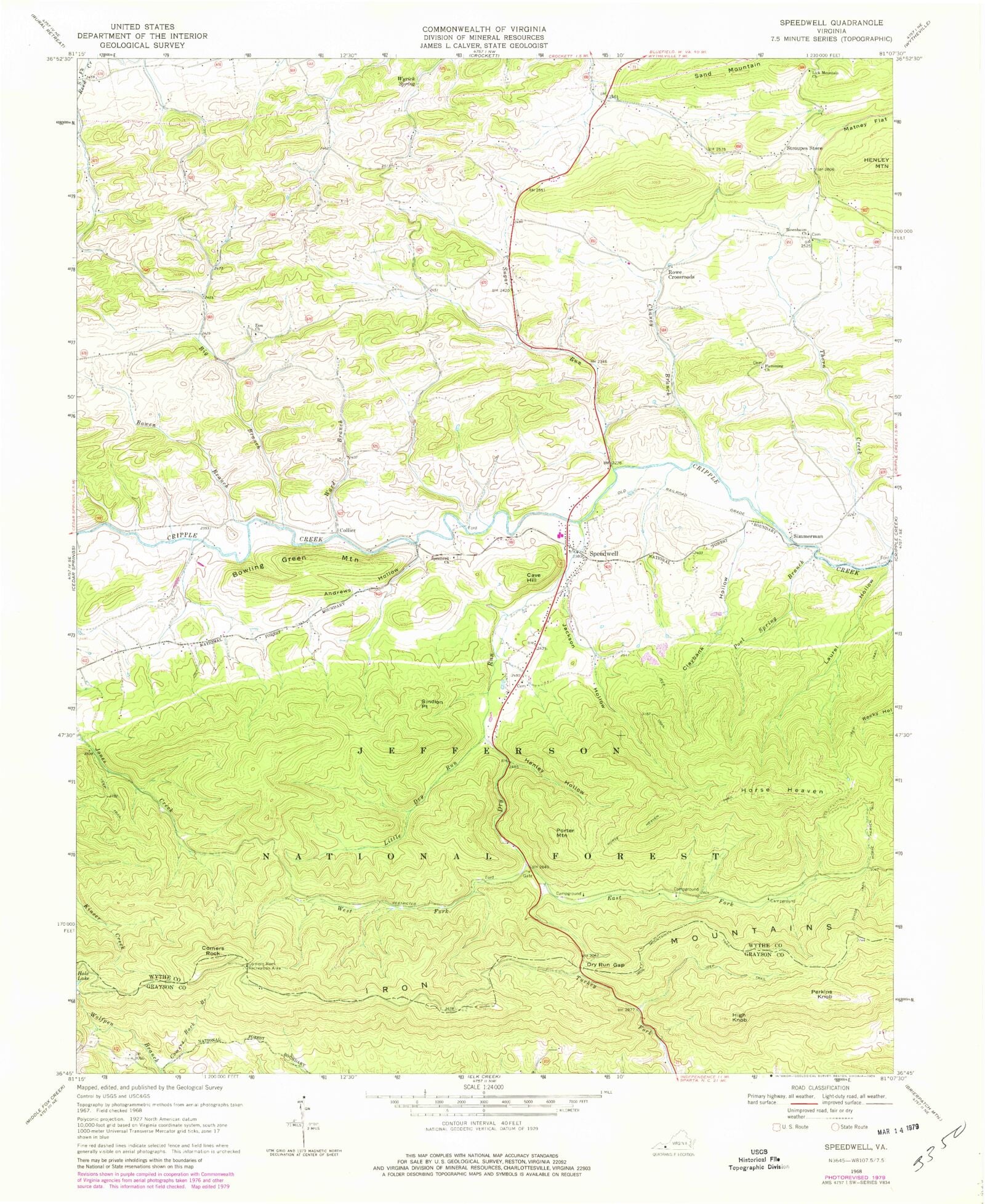 Classic USGS Speedwell Virginia 7.5'x7.5' Topo Map – MyTopo Map Store