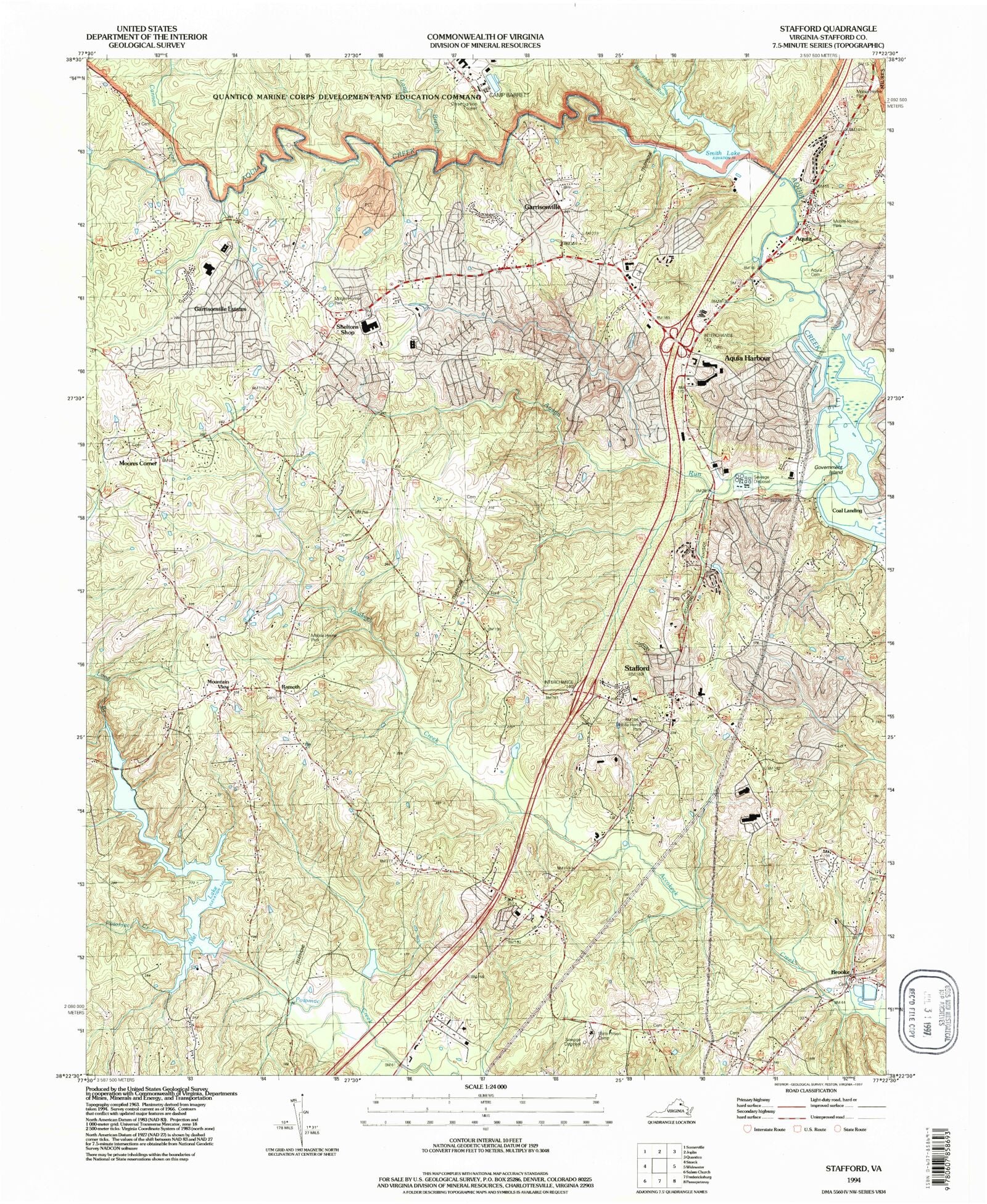 Classic USGS Stafford Virginia 7.5'x7.5' Topo Map – MyTopo Map Store