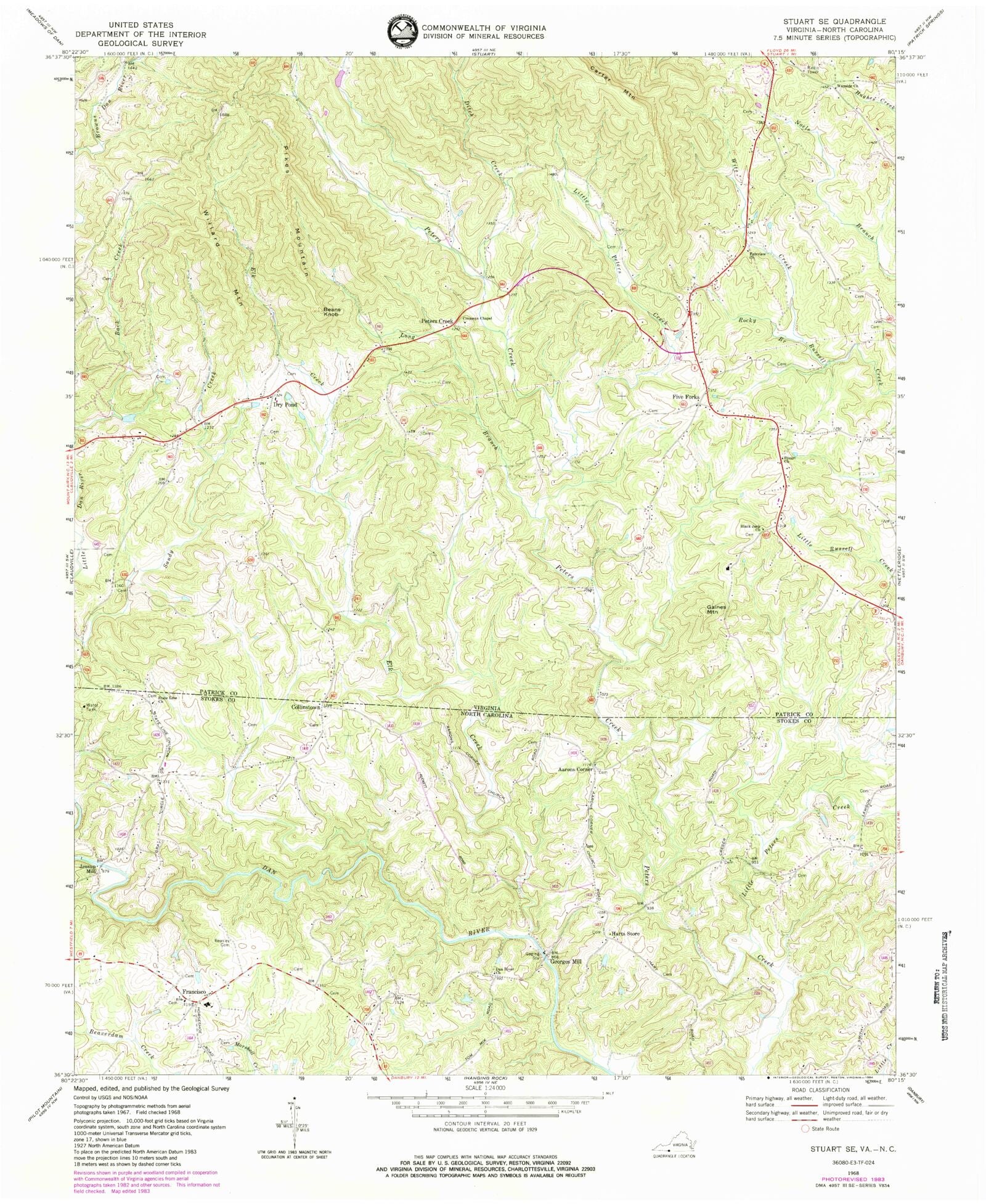 Classic USGS Stuart SE Virginia 7.5'x7.5' Topo Map – MyTopo Map Store