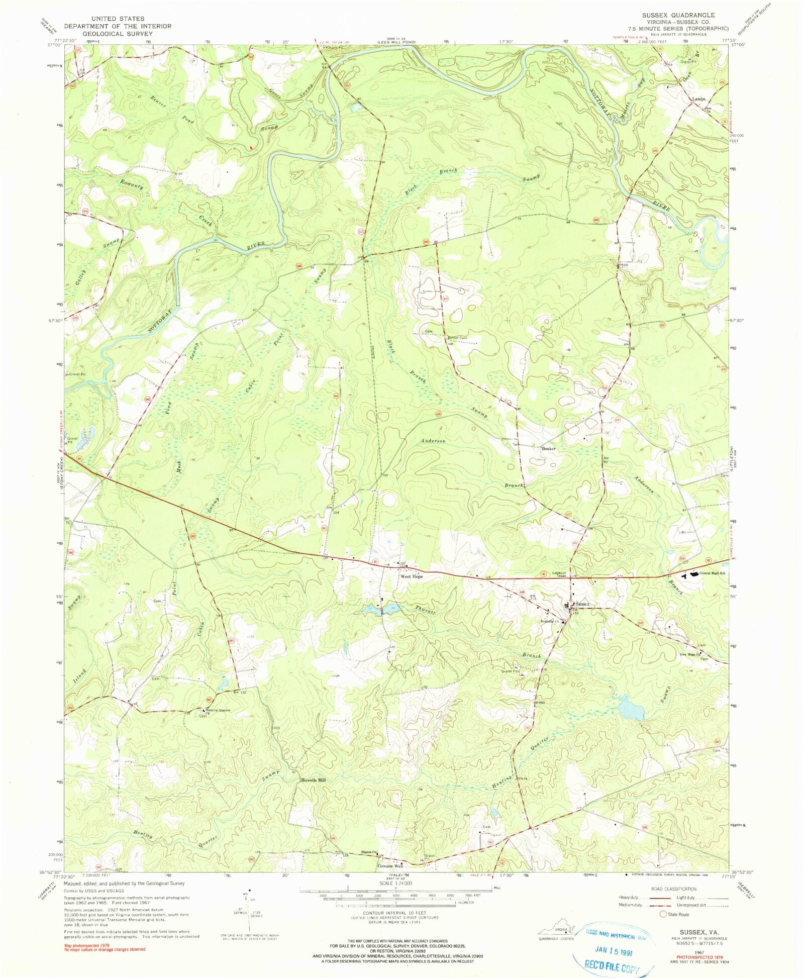 Classic USGS Sussex Virginia 7.5'x7.5' Topo Map – MyTopo Map Store
