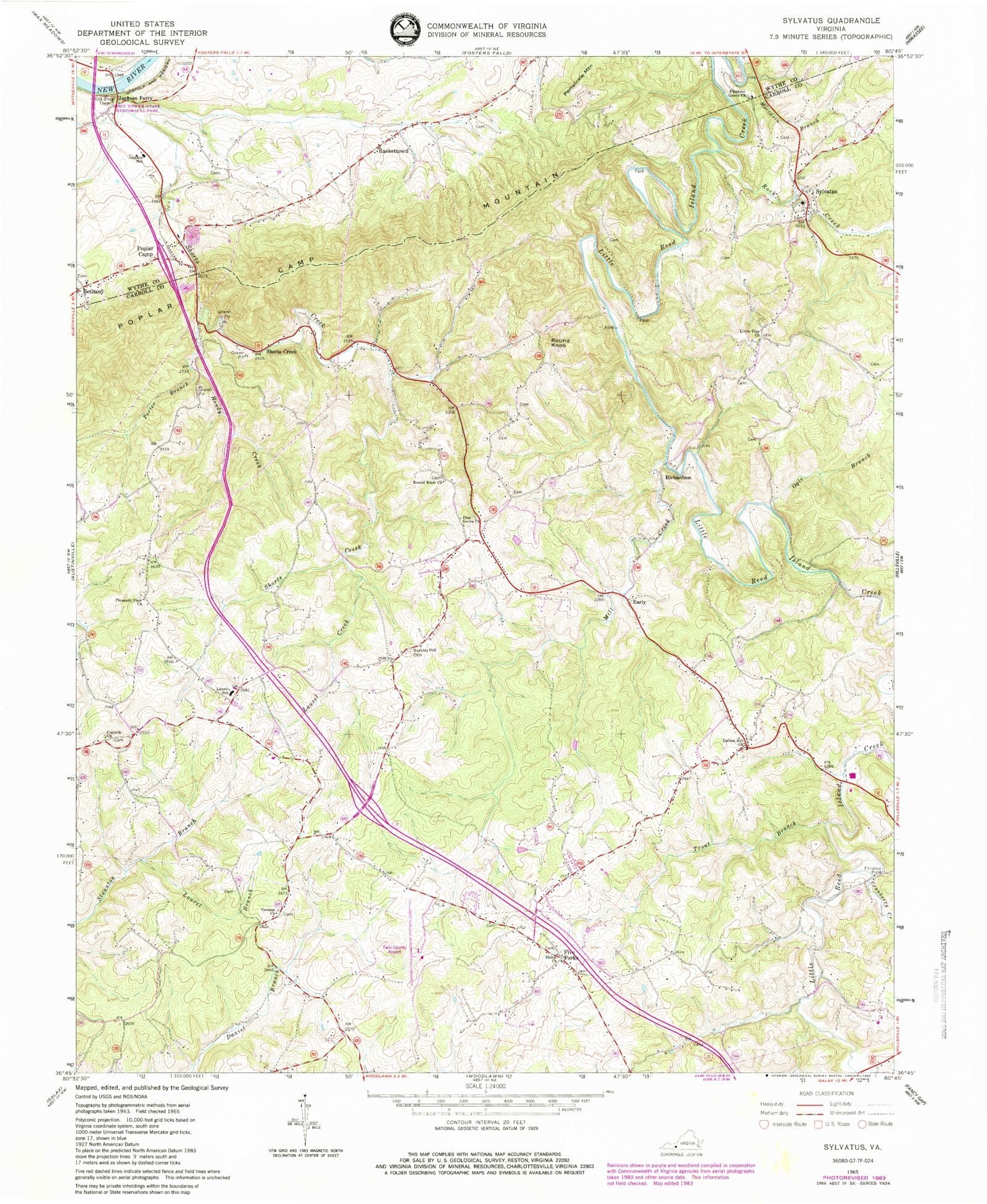 Classic USGS Sylvatus Virginia 7.5'x7.5' Topo Map – MyTopo Map Store