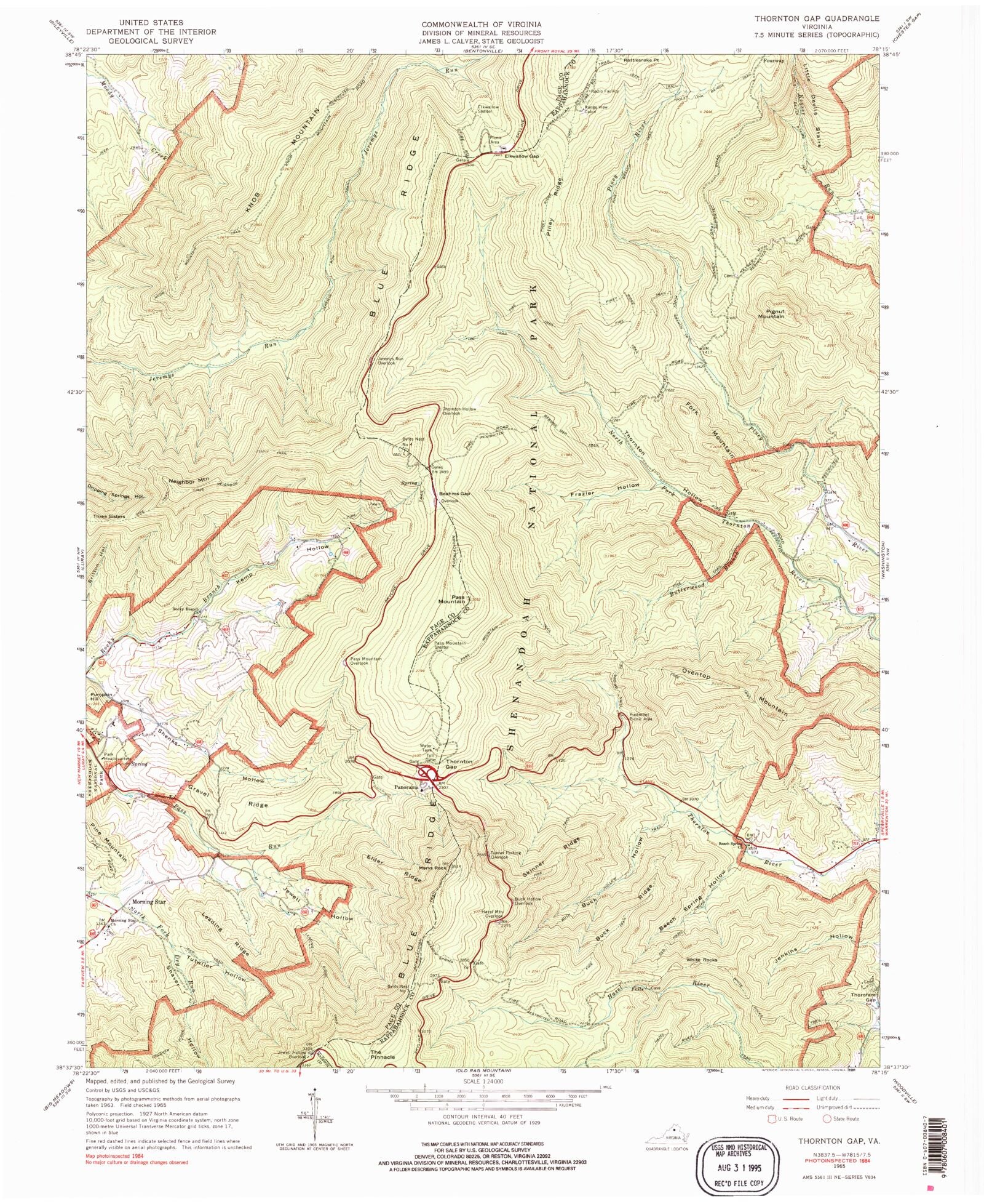 USGS Classic Thornton Gap Virginia 7.5'x7.5' Topo Map – MyTopo Map Store