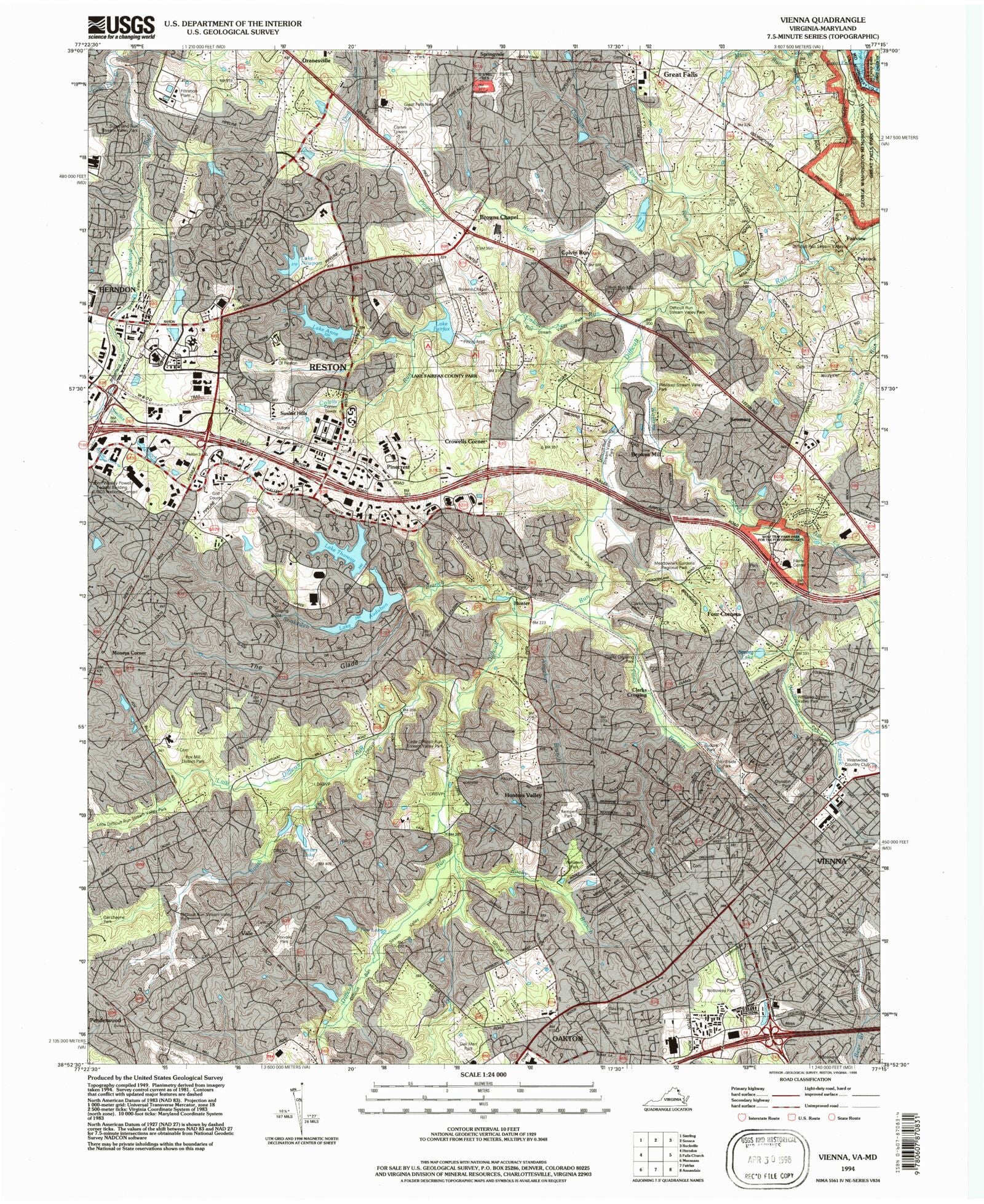Classic USGS Vienna Virginia 7.5'x7.5' Topo Map – MyTopo Map Store
